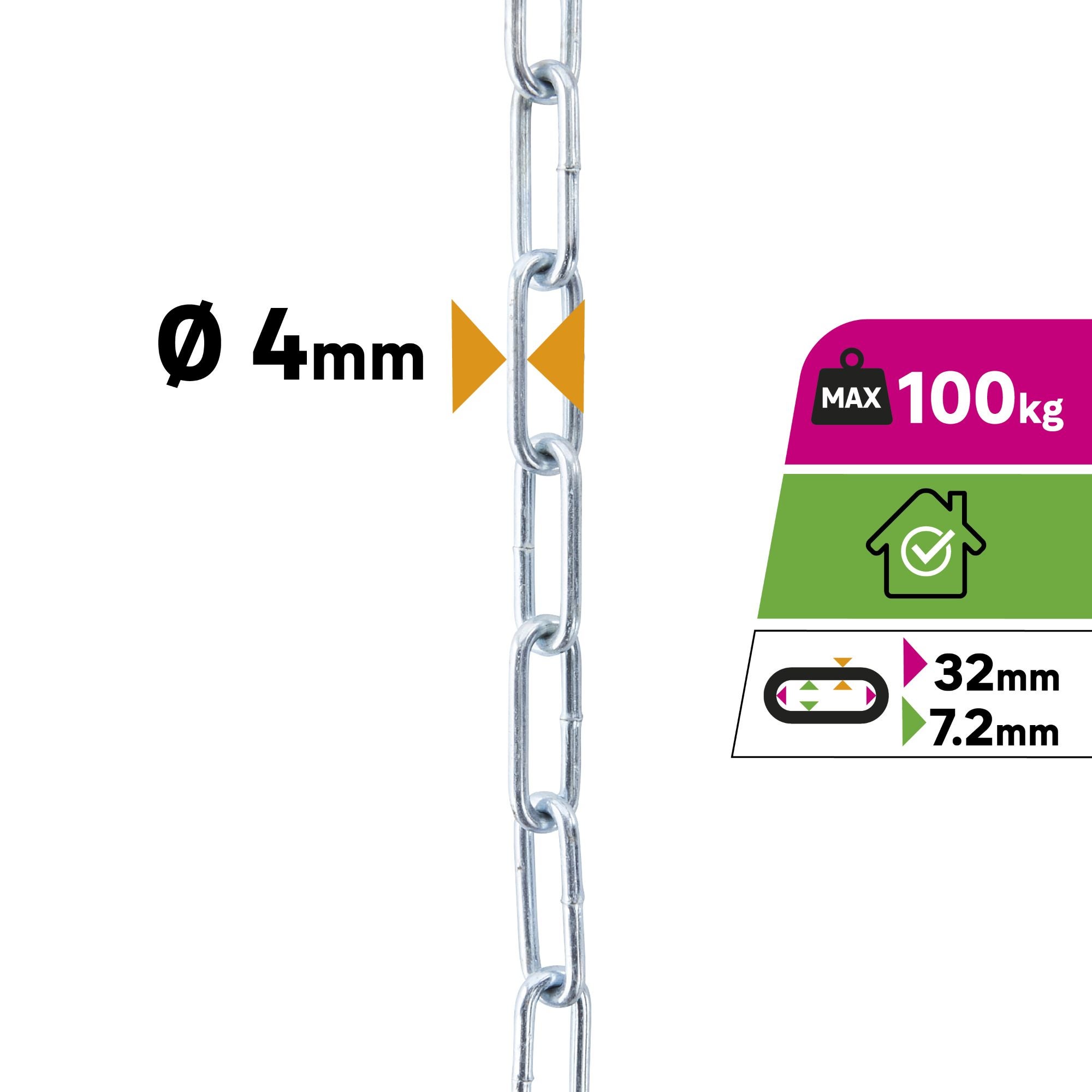 Lant otel zincat Standers, zale lungi, Ø 4 mm, rezitenta max 100 kg, la ...