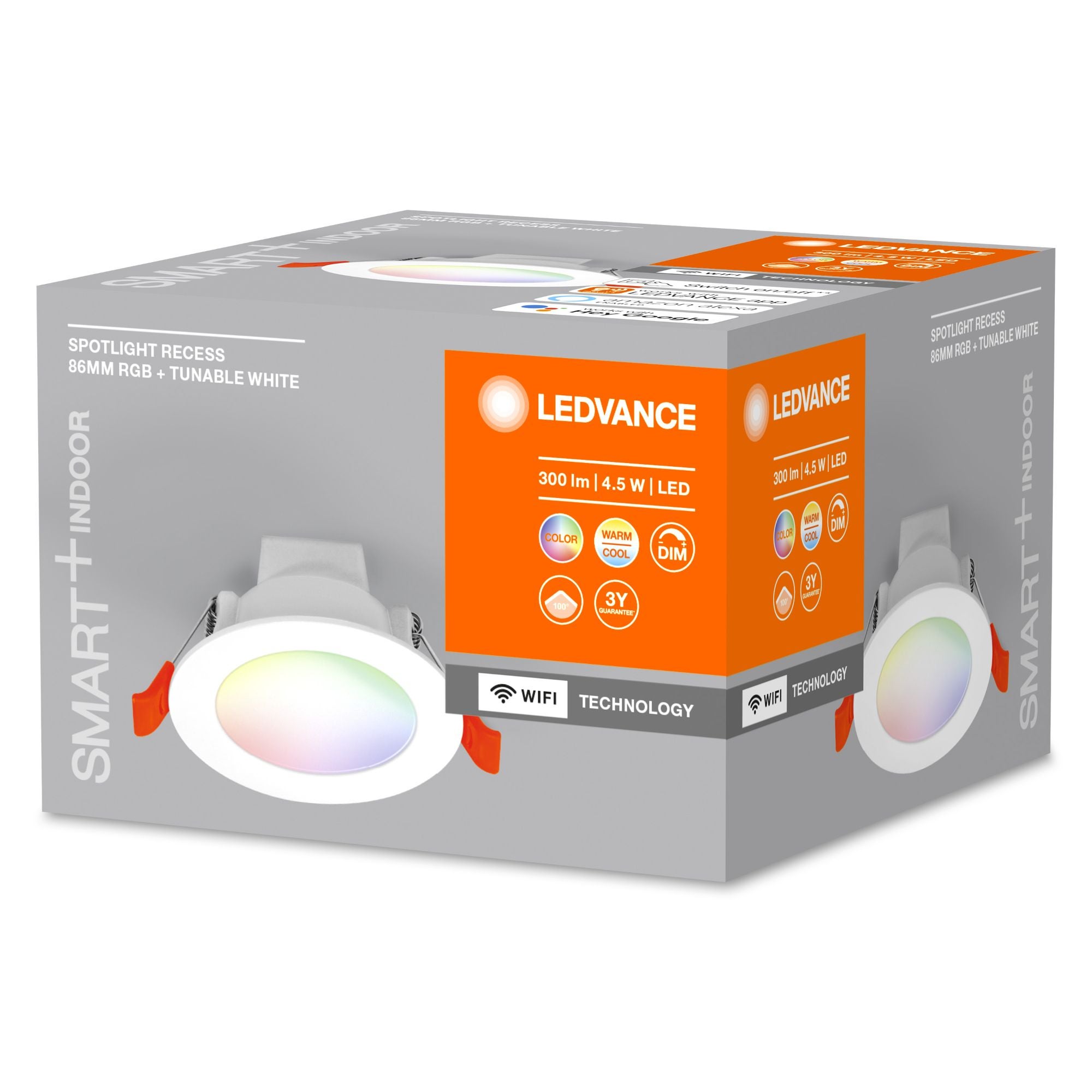 Spot LED incastrat Ledvance, 4 W, dimabil, CCT, RGB, Wi-Fi, 86 mm, 110°