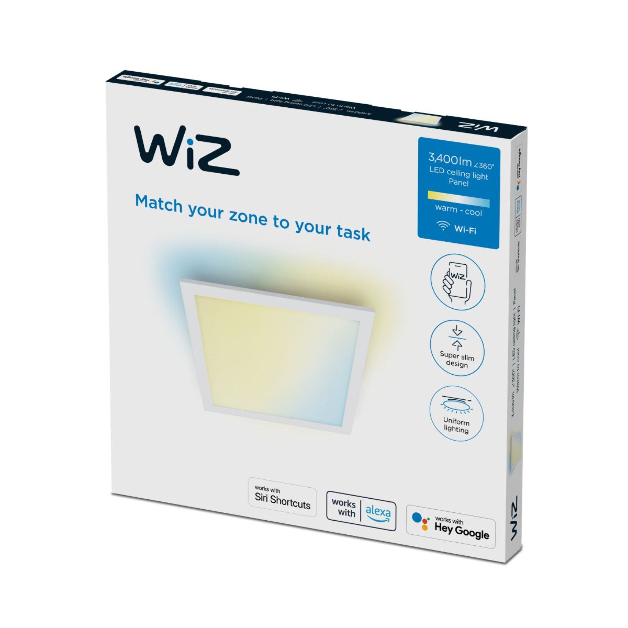 Panel LED Wiz, 60 x 60 cm, 36 W, 3400 lumeni, CCT, Wi-Fi, IP20, alb