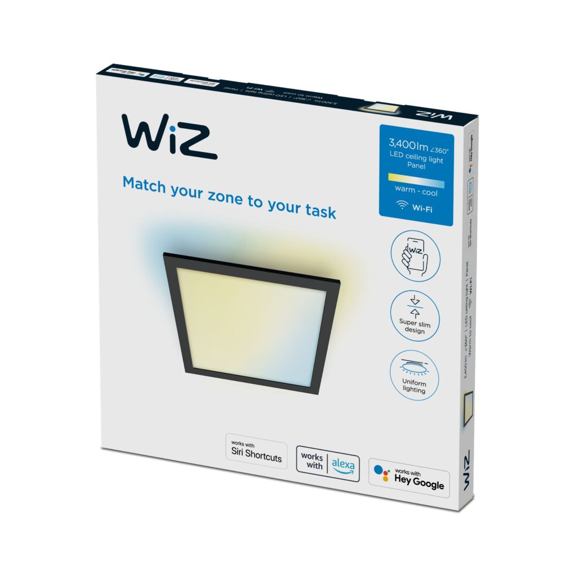 Panel LED Wiz, 60 x 60 xm, 36 W, 3400 lumeni, CCT, Wi-Fi, IP20, negru