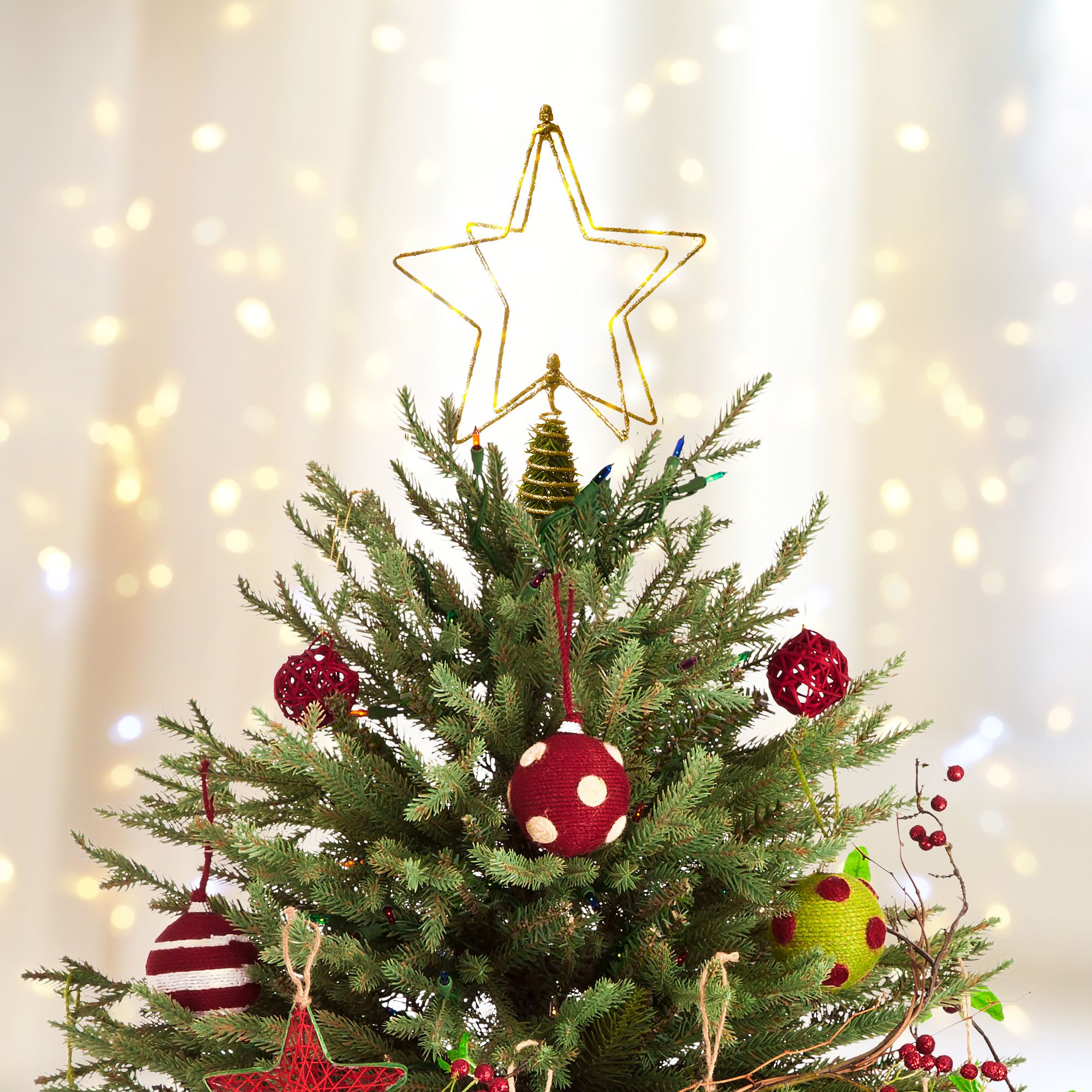 Varf de brad, model stea aurie, cu 20 LED-uri, inaltime 25 cm, lumina ...