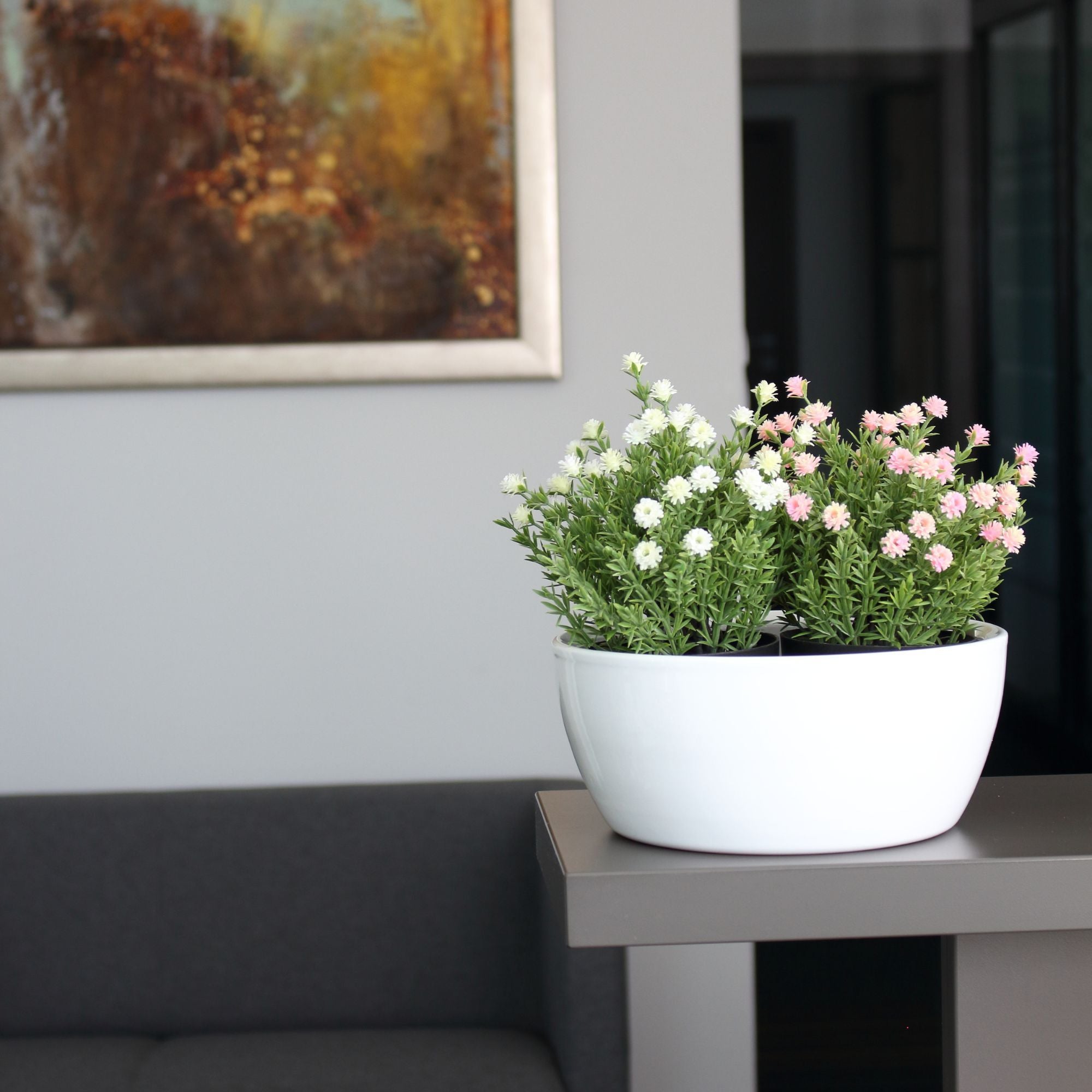 Ghiveci flori, ceramica, Ø 23 cm, alb