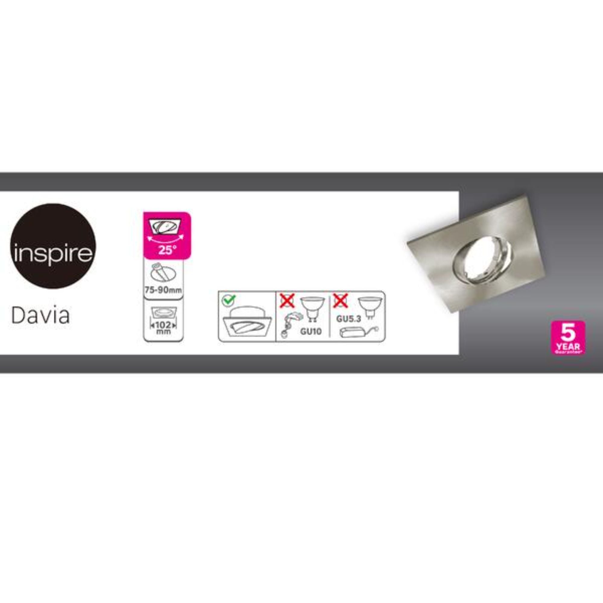 Spot incastrat Davia, orientabil, GU10, 10 W, patrat, argintiu
