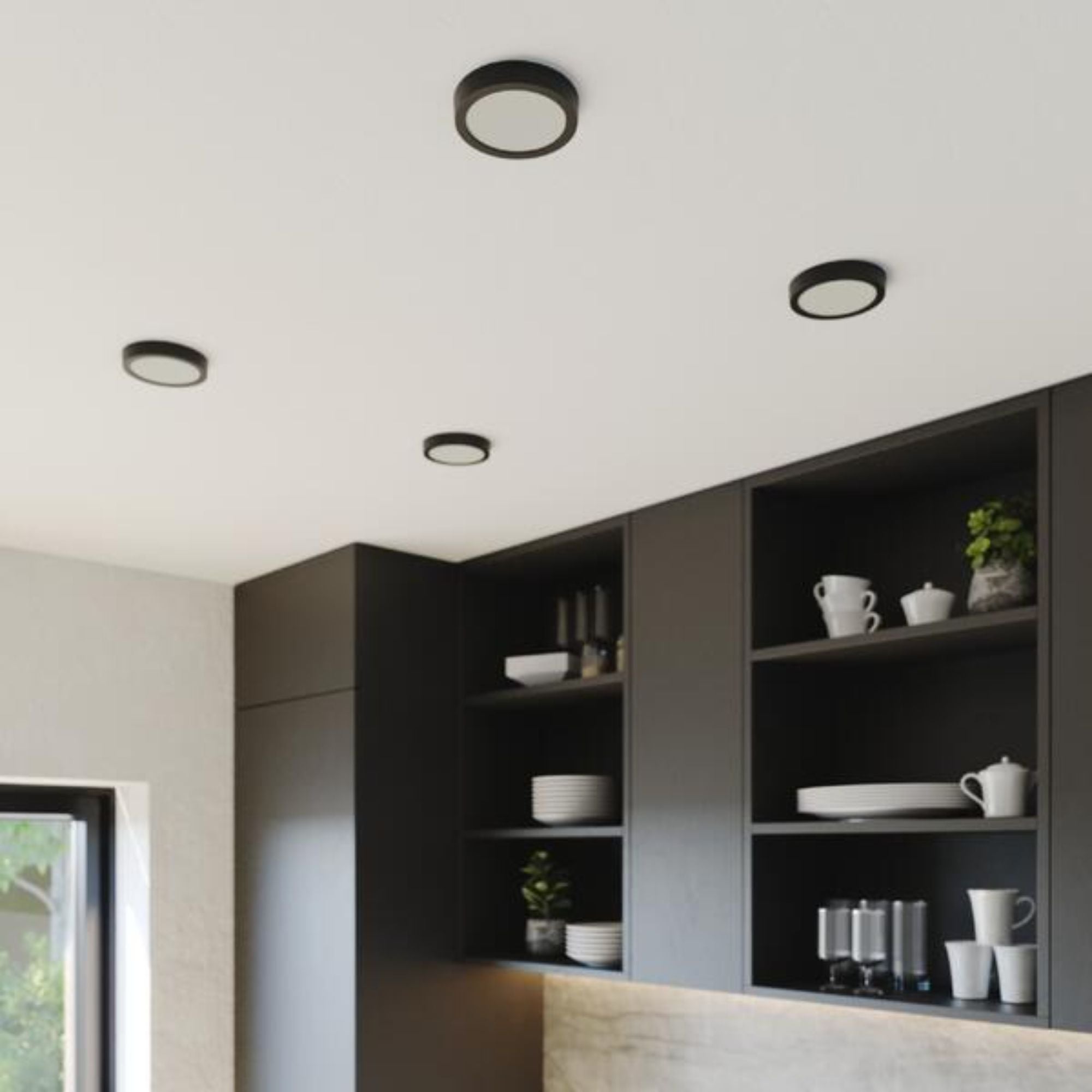 Spot LED aplicat Sanoa, 1000 lm, dimabil, IP44, rotund, negru