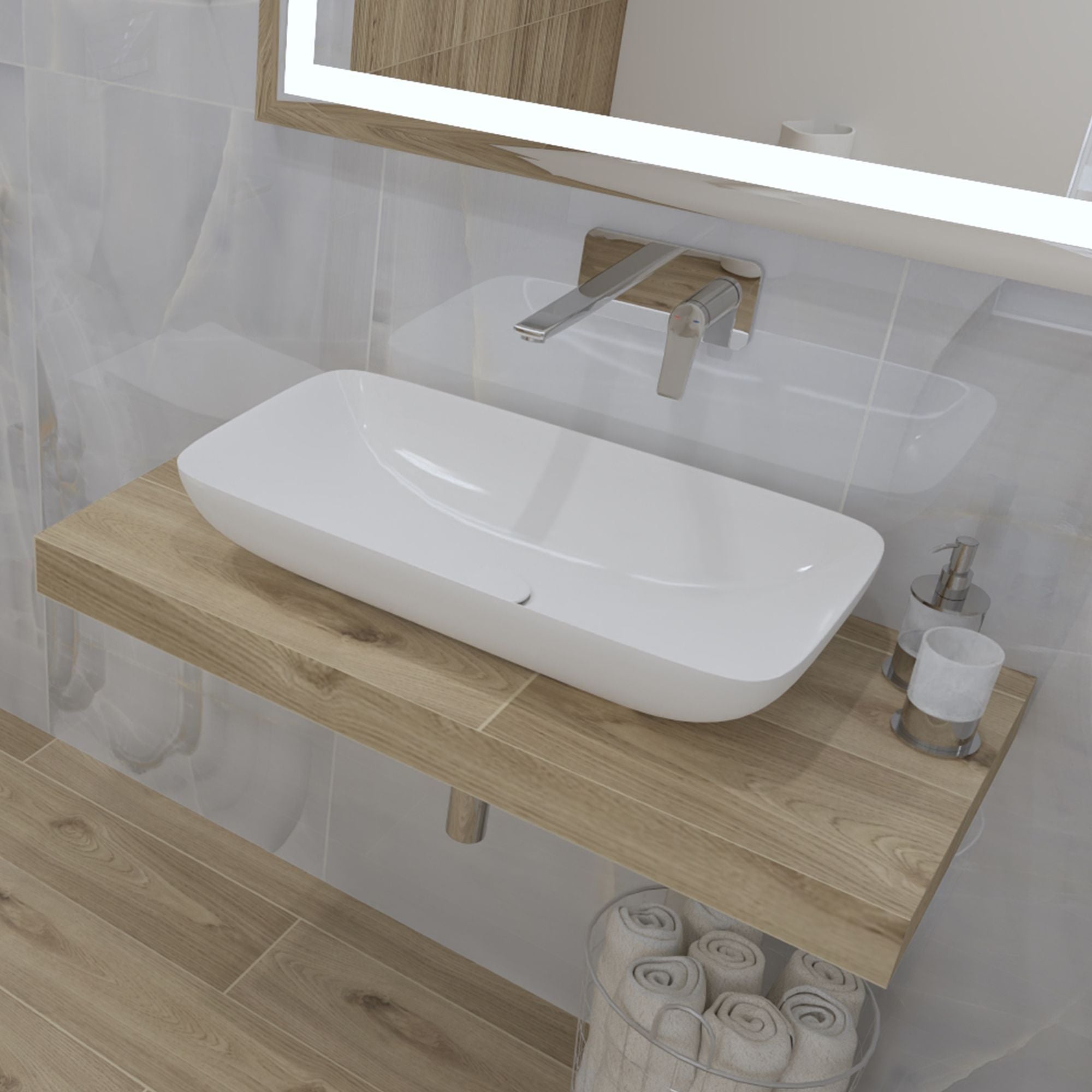 Lavoar cu montaj pe blat Constanza, latime 70.5 cm, alb