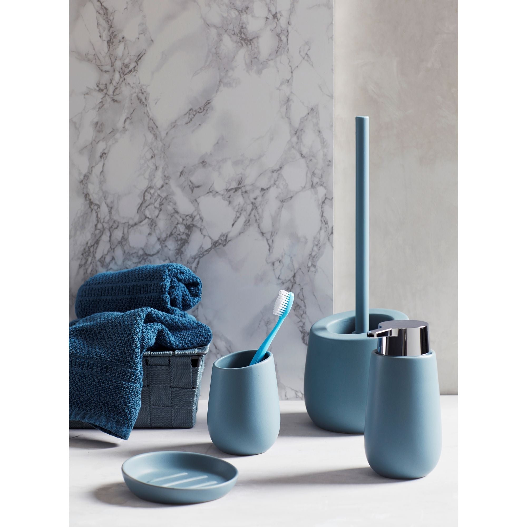 Pahar baie pentru igiena dentara Badi ABS, din ceramica, albastru mat