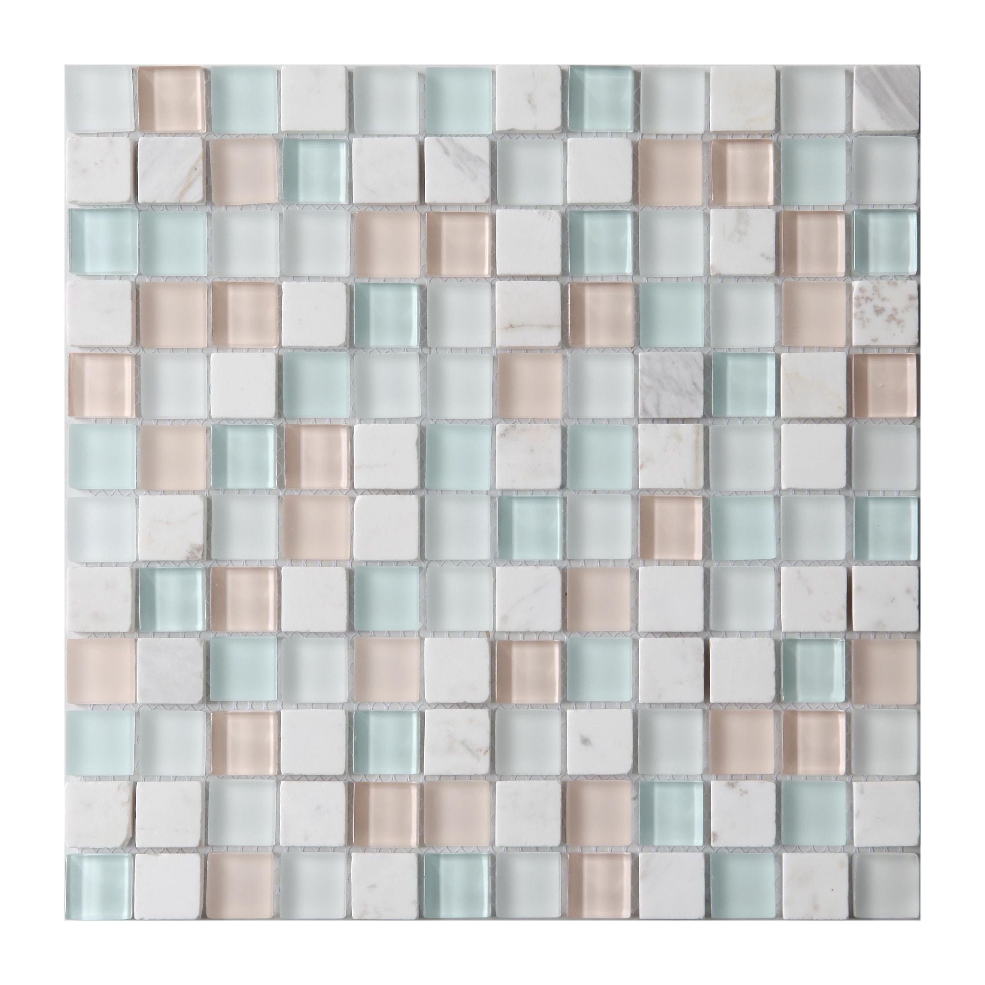 Mozaic sticla si marmura 30 X 30 cm, Artens, bej/roz/bleu