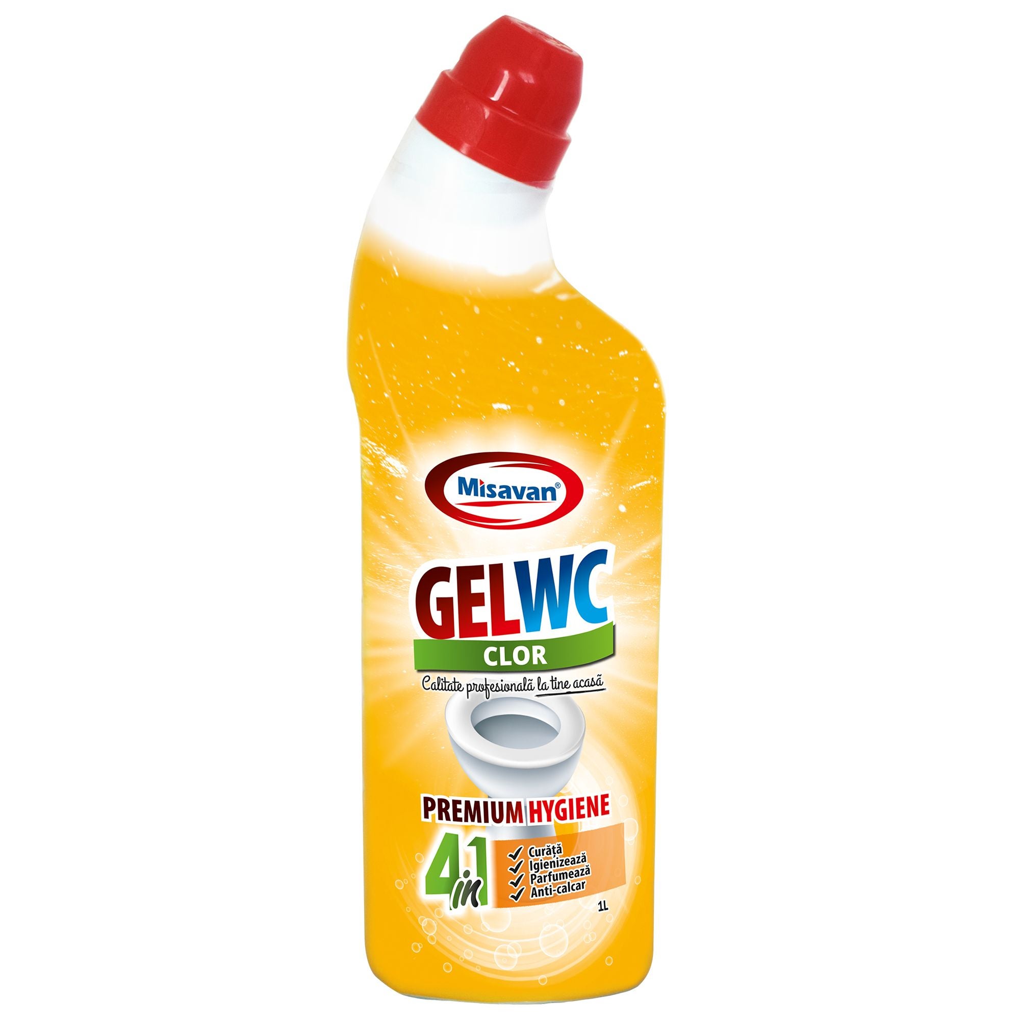 Gel cu clor pentru curatarea vasului WC, Misavan 4 in 1, 1 L, parfum ...