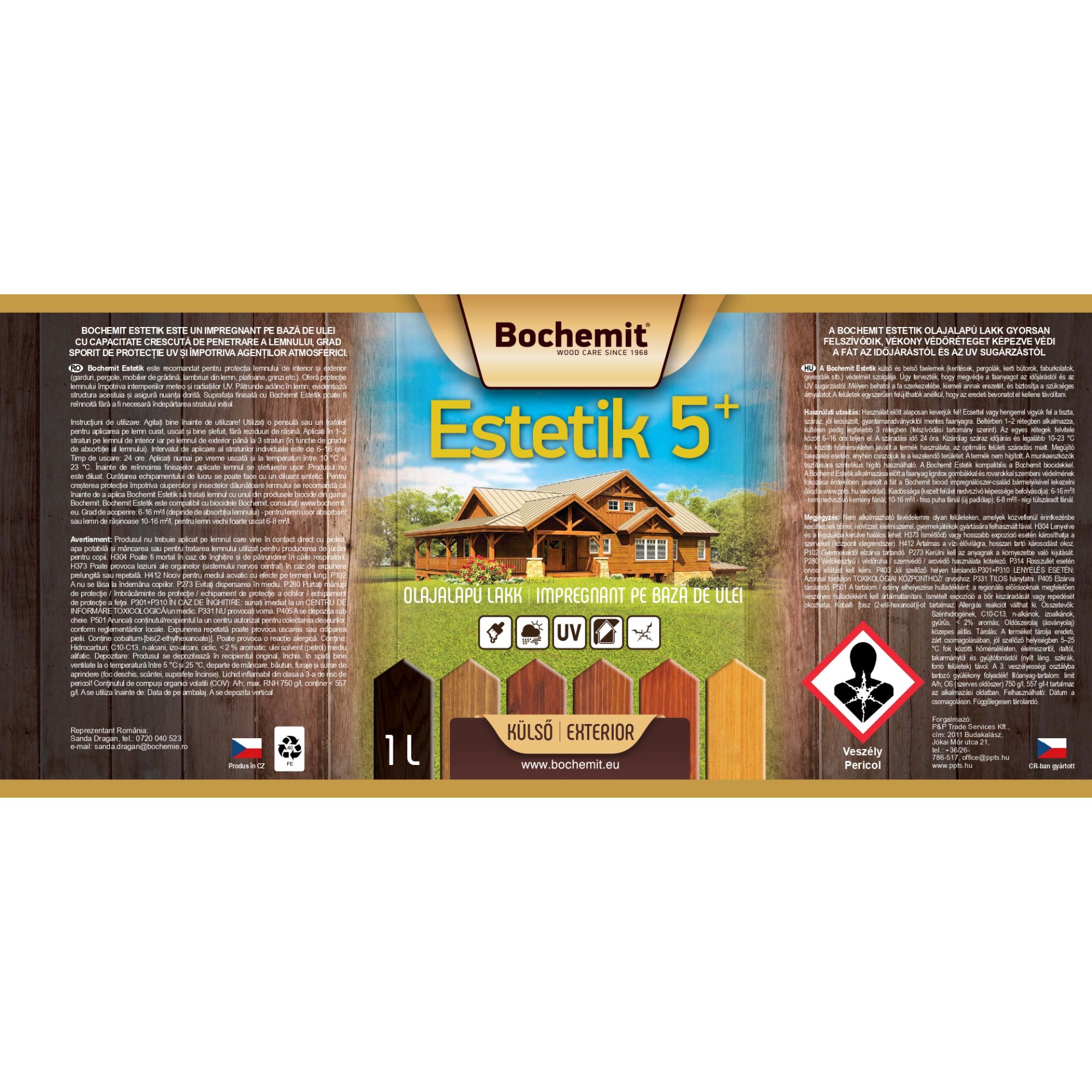 Impregnant pentru lemn pe baza de ulei, Bochemit Estetik 5+, nuc, 1 L