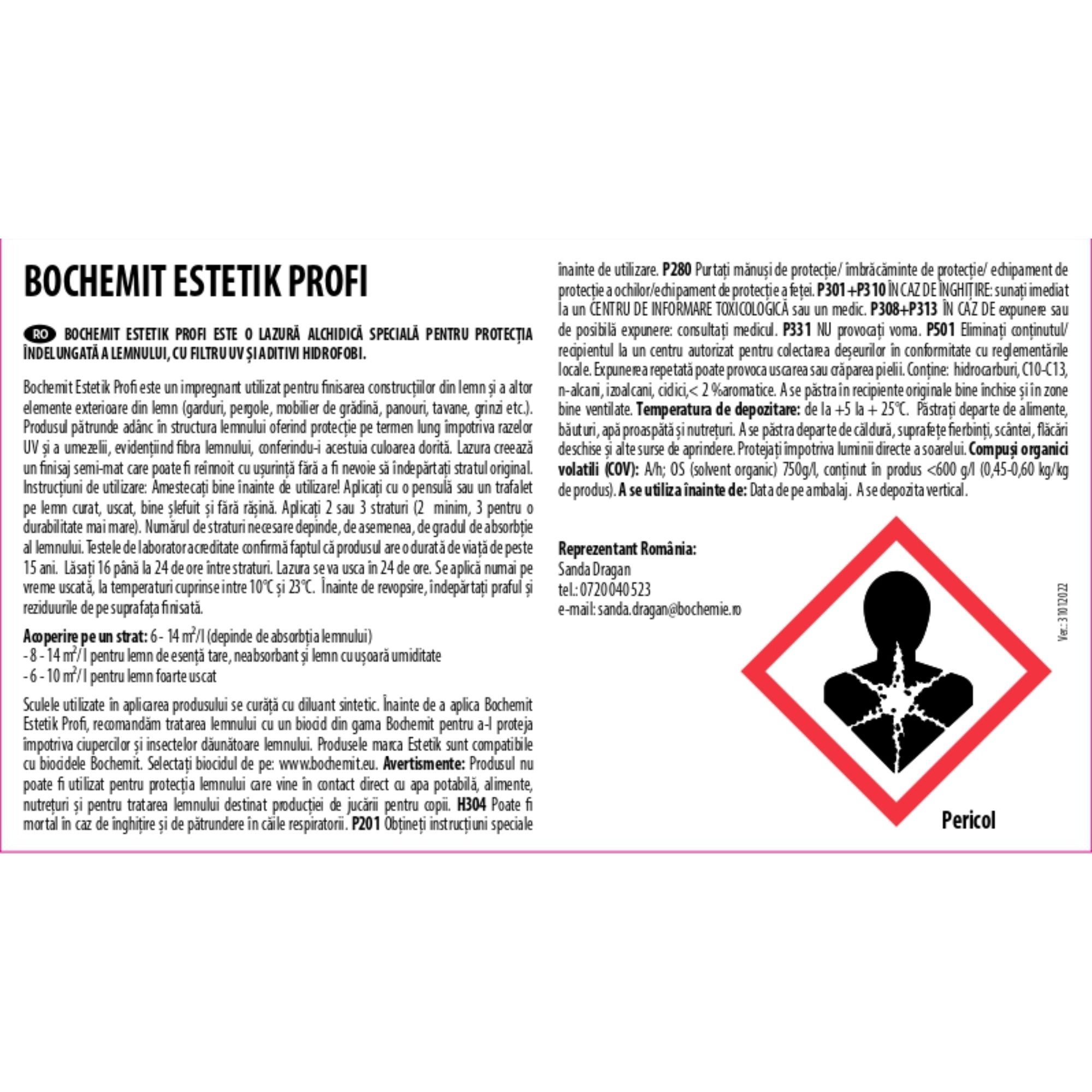 Lazura lemn Bochemit Estetik Profi 15+, pe baza de ulei, interior ...