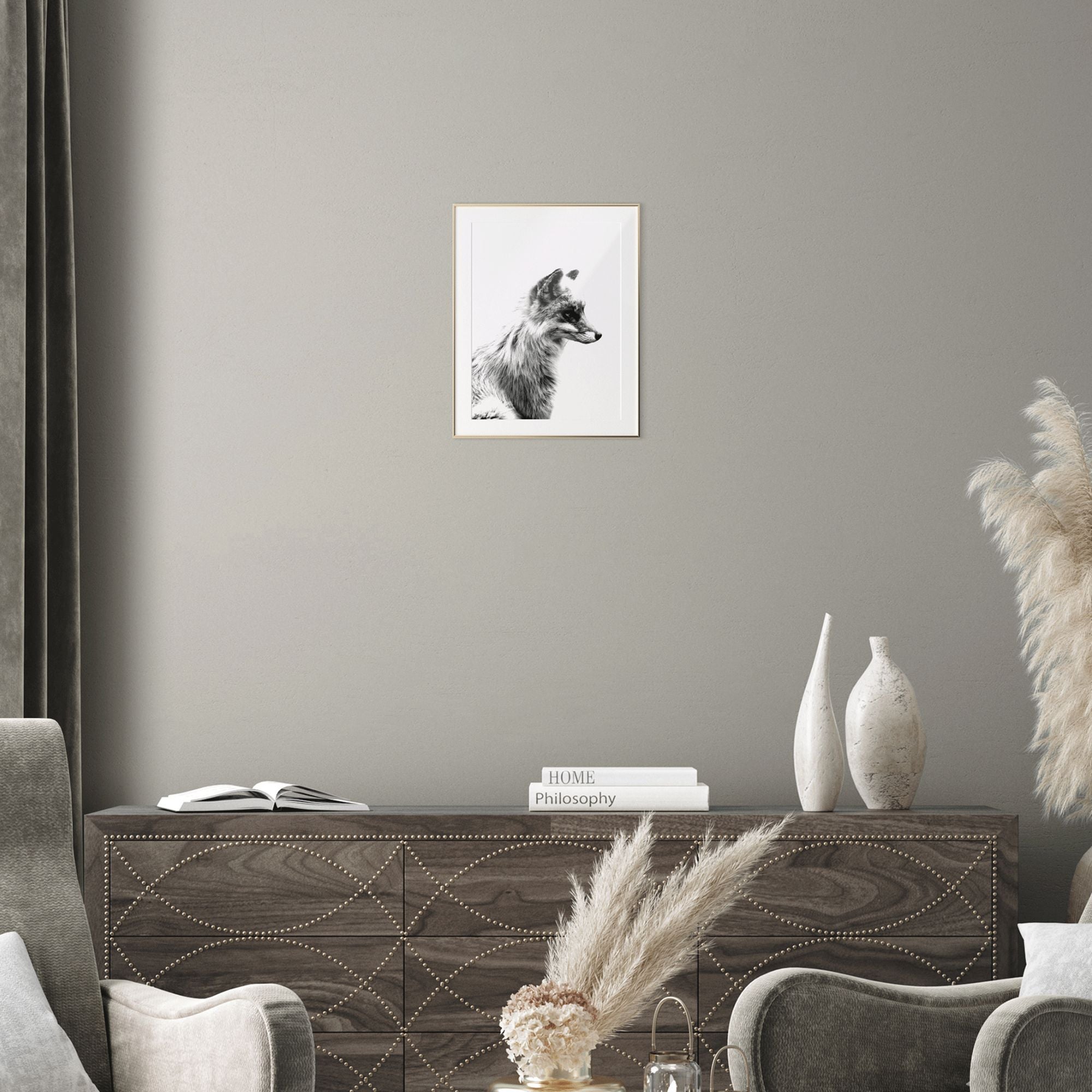 Poster imprimat Vulpe alb negru, 30 x 40 cm