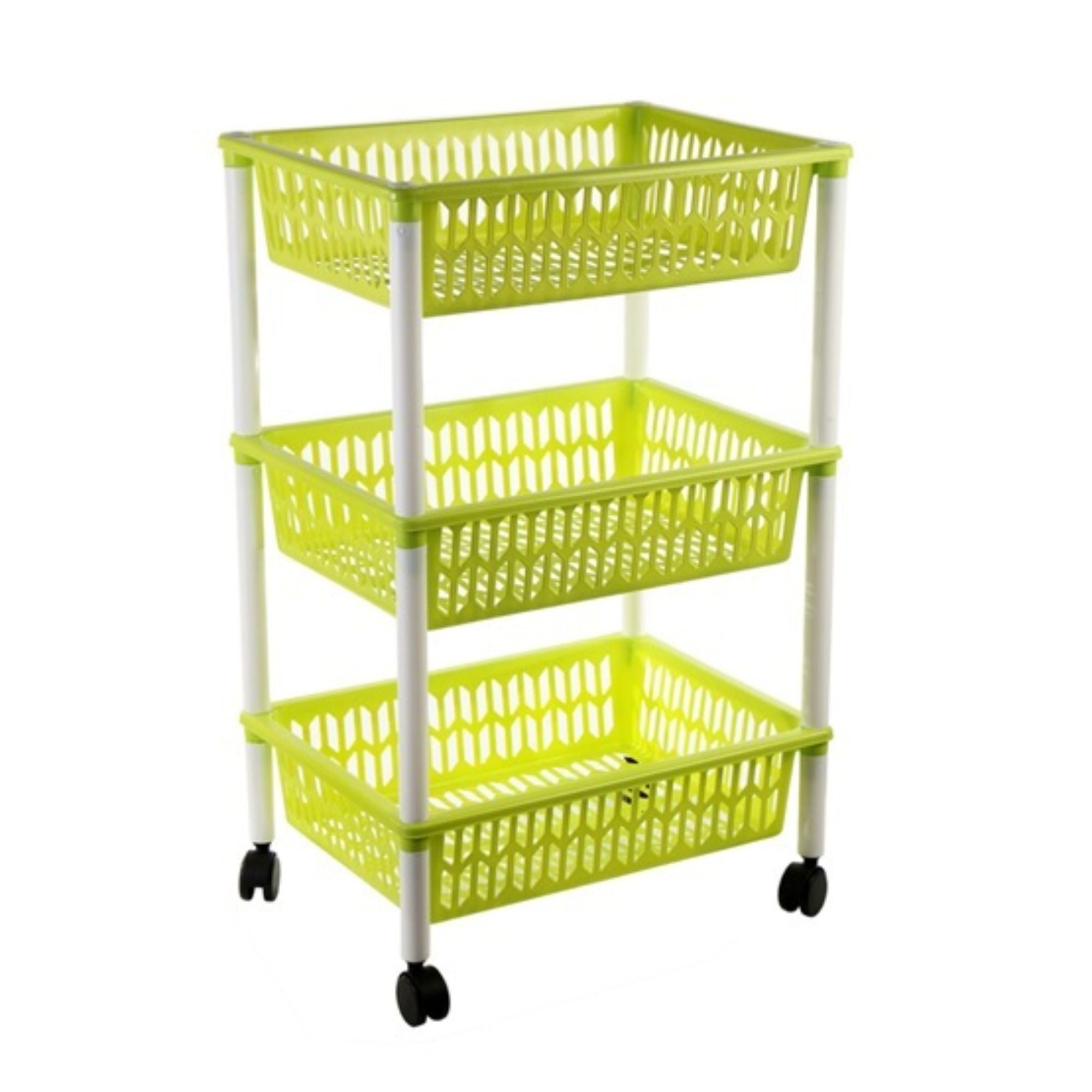 Etajera din plastic, 3 niveluri, 40 x 30 x 66 cm, cu roti, diverse culori