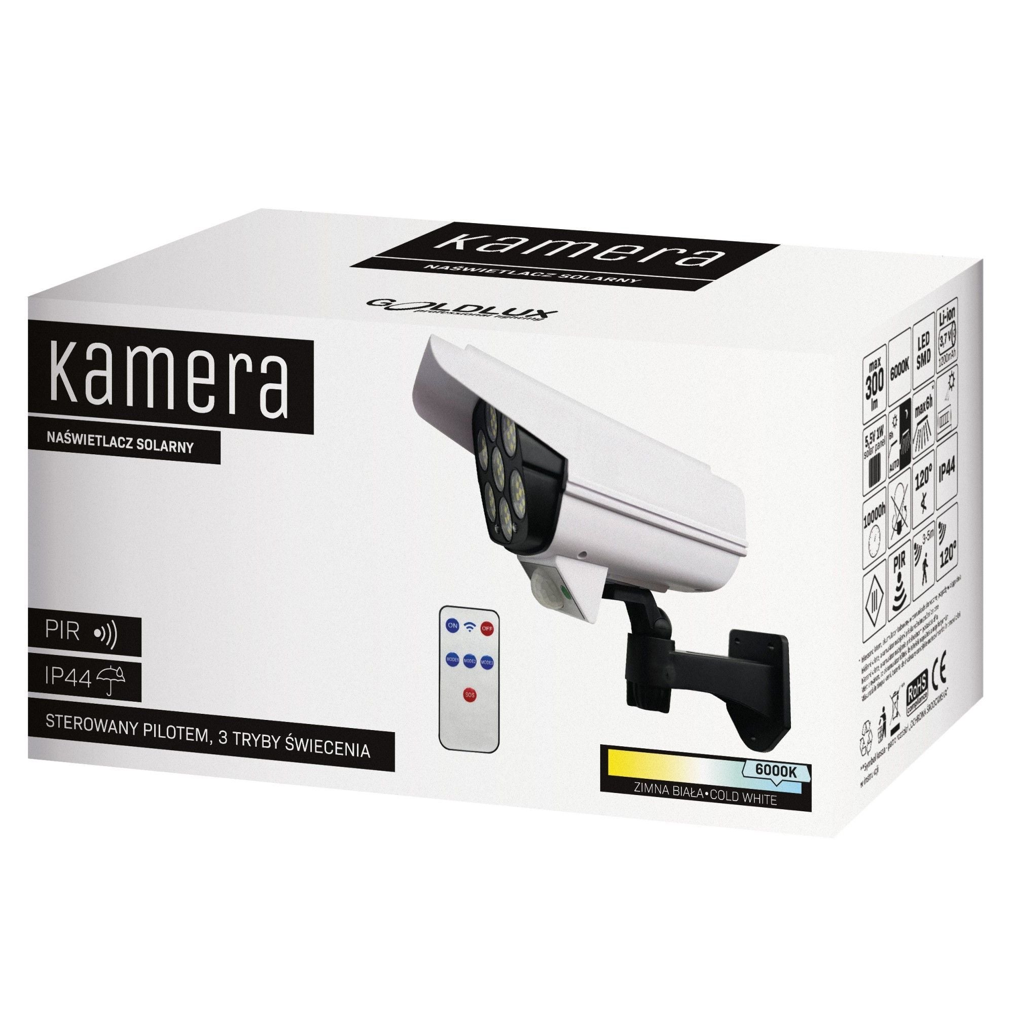 Proiector LED solar camera, 300 lm, lumina rece, IP44, senzor miscare