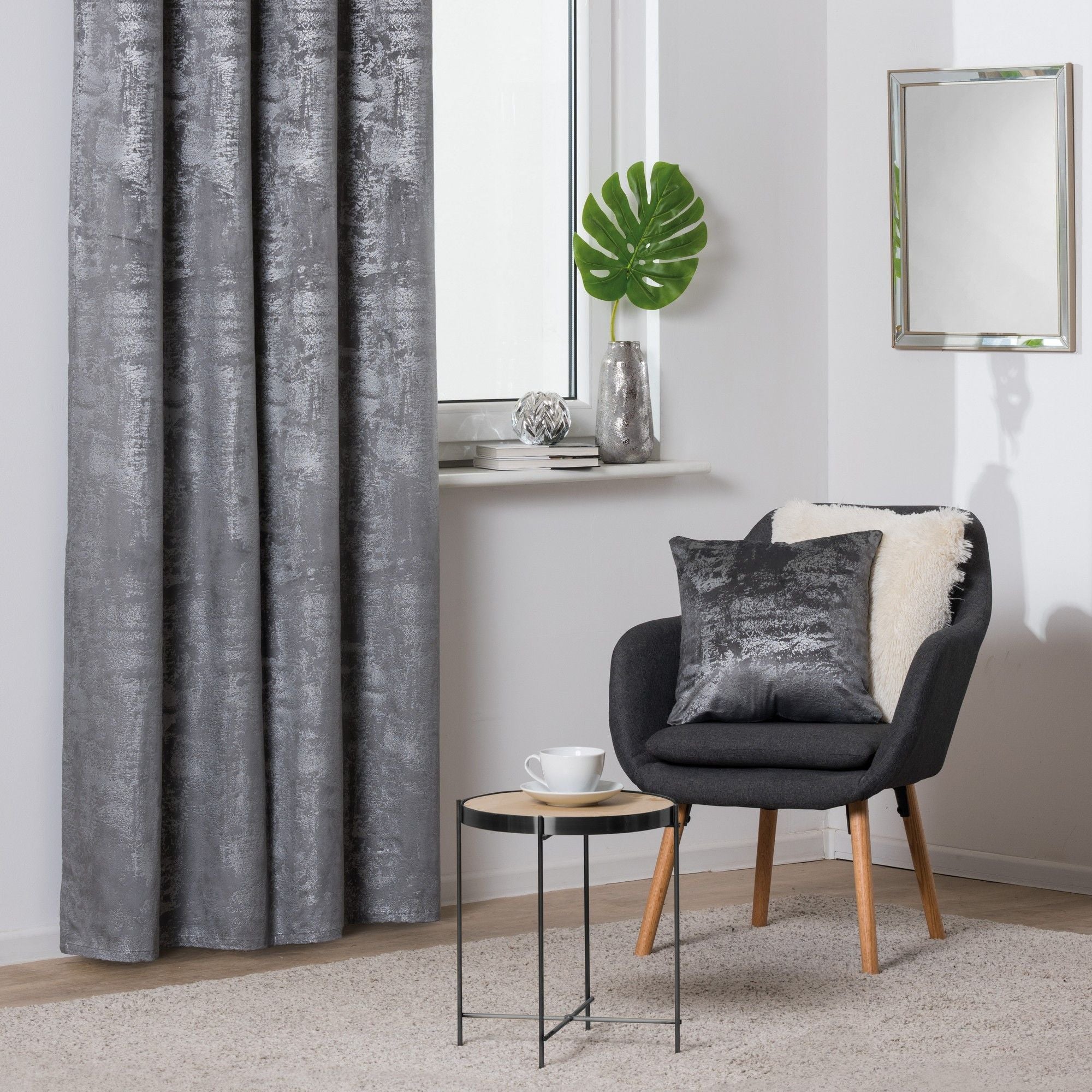 Draperie 140 x 260 cm, Karrara, cu inele, gri