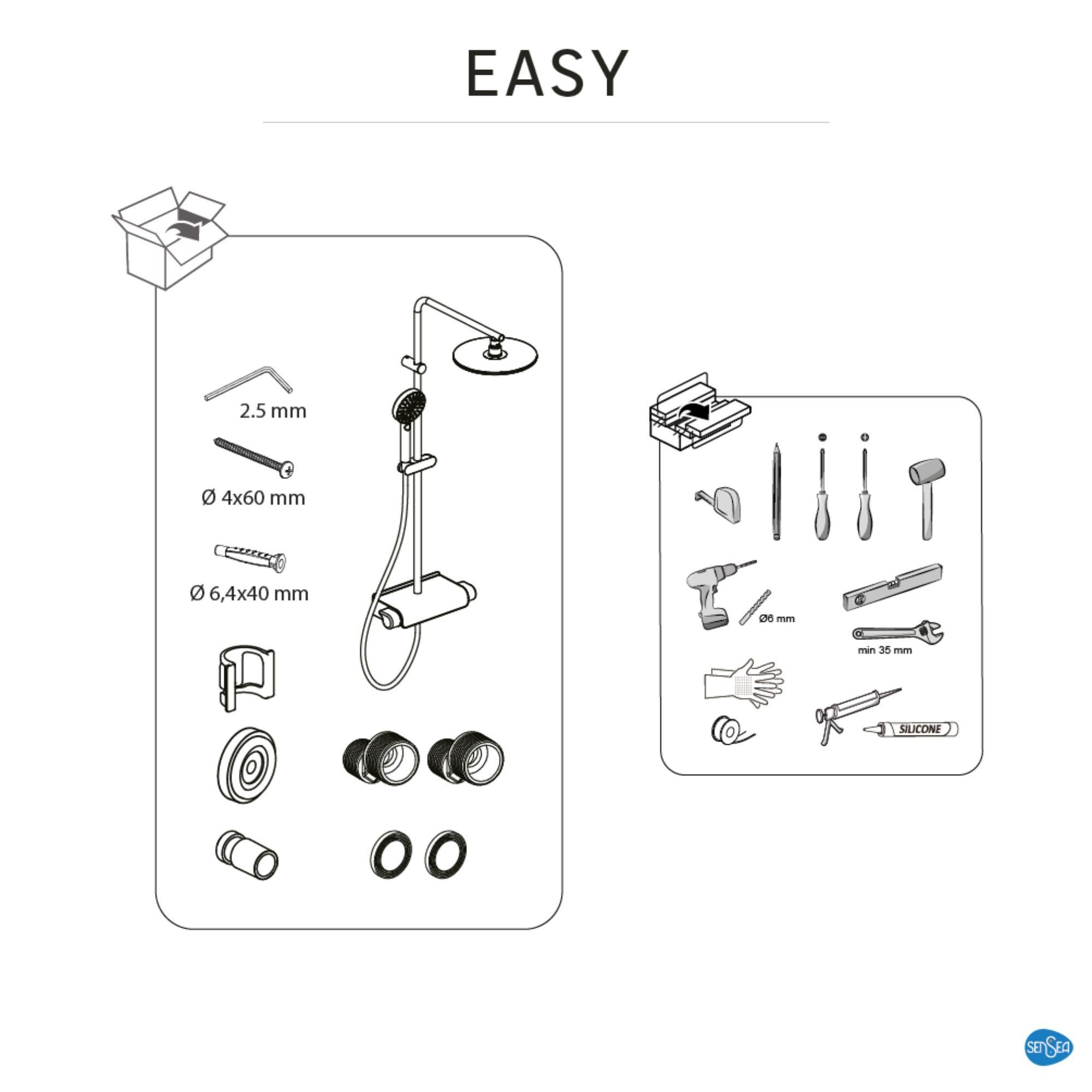 Sistem dus fix, Sensea Easy, 3 functii, plastic, negru