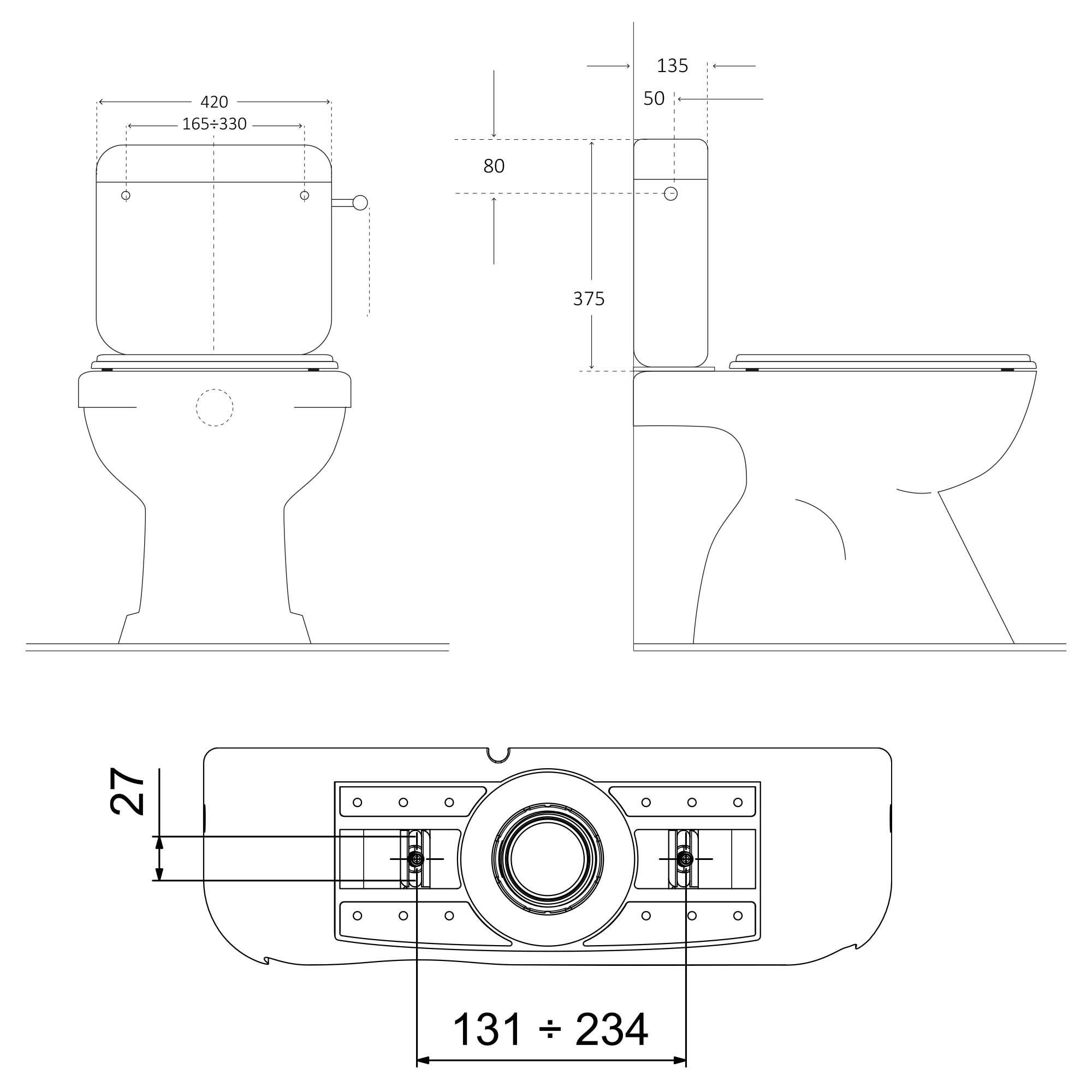 Rezervor WC Concept 2, montaj pe vasul WC, actionare dubla, alimentare ...