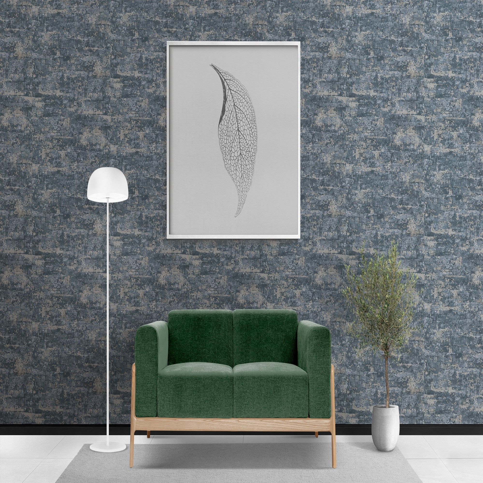 Tapet vinil Tempo, model ciment/beton, albastru, rola 10 x 0.53 m