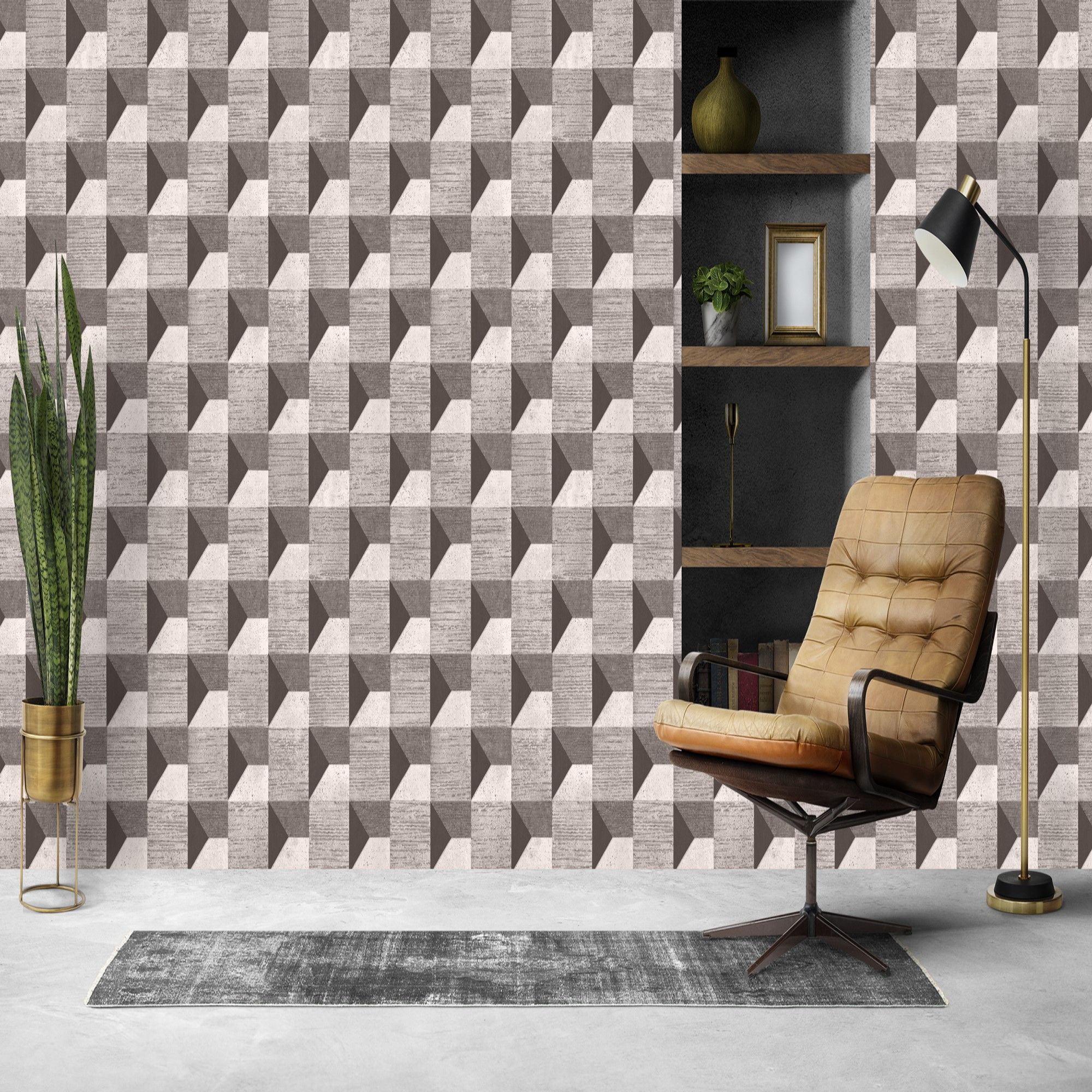 Tapet vinil Phoenix, model tip ciment/beton, 3D, gri, rola 10 x 0.53 m