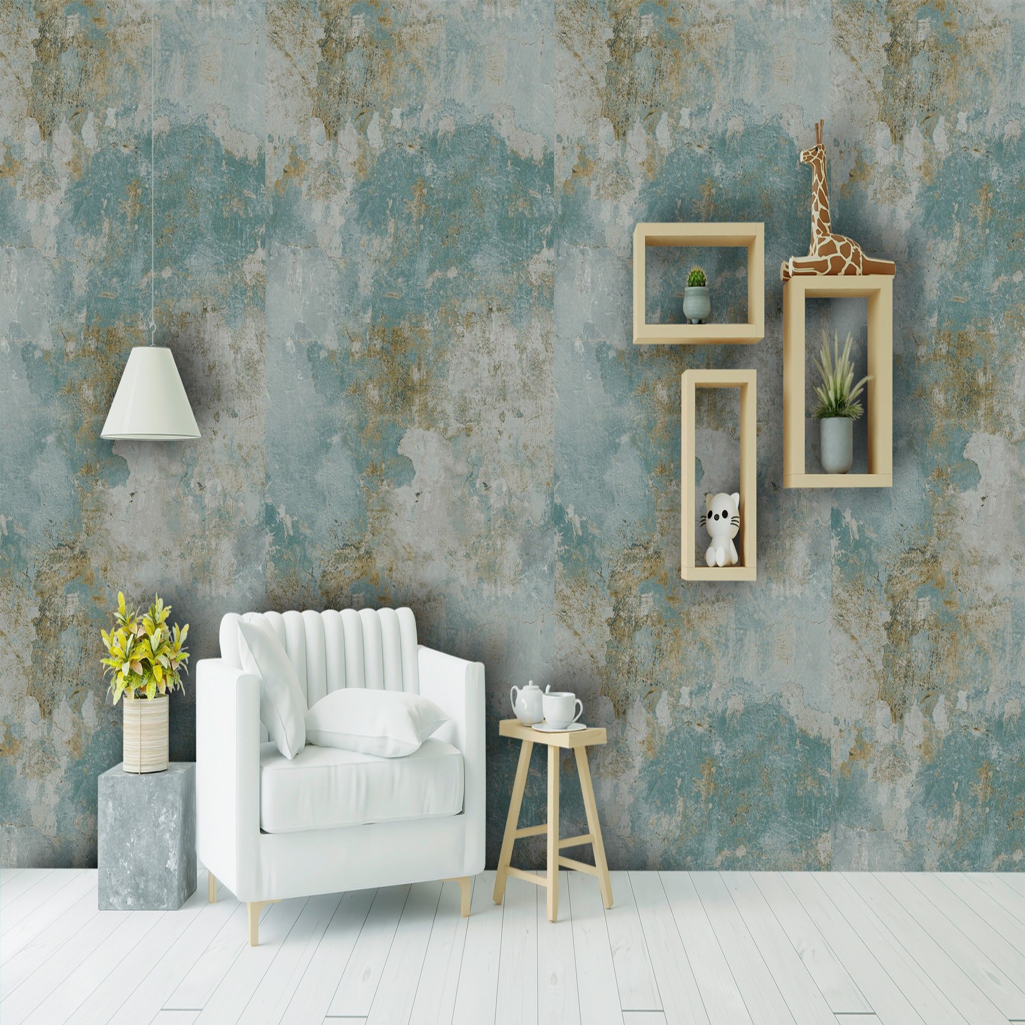 Tapet vinil Ciara, model tip beton/ciment, albastru, rola 10 x 0.53 m