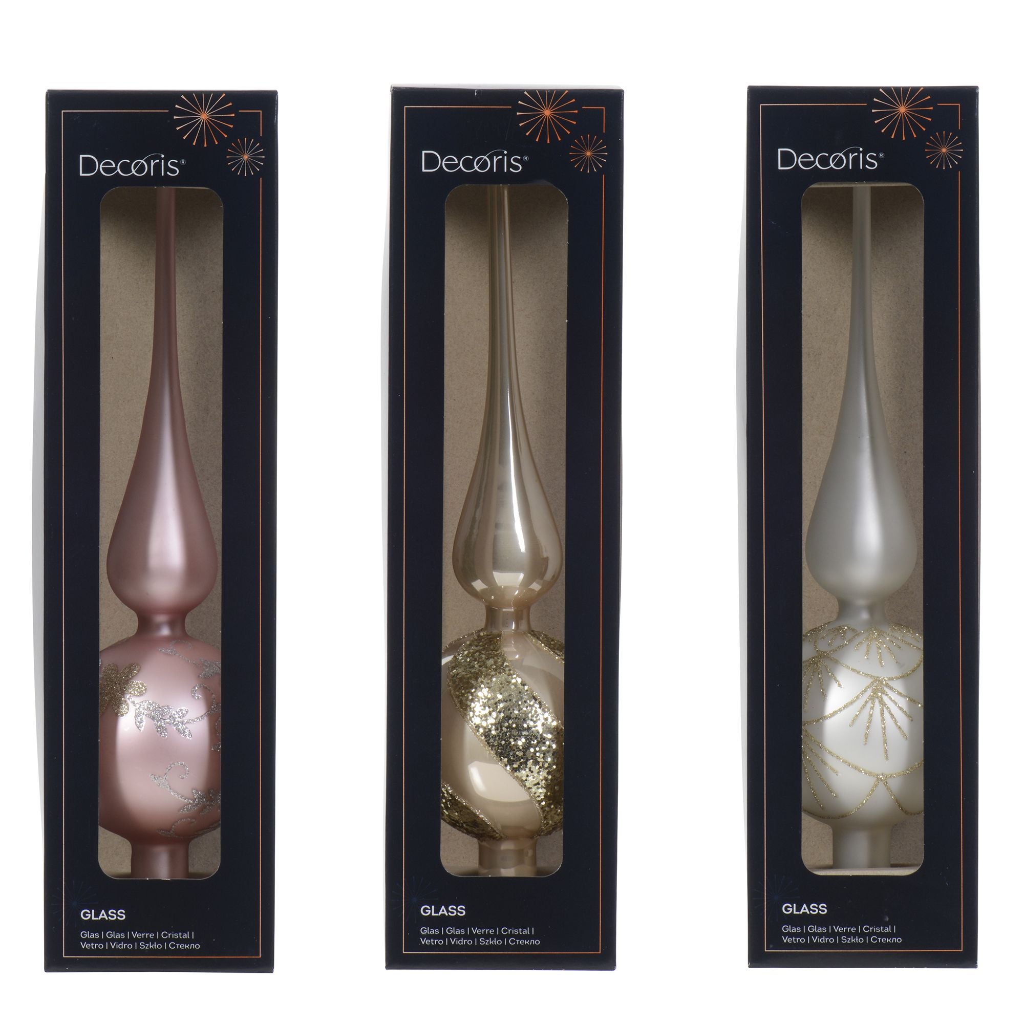 Varf de brad, model conic, sticla, inaltime 28 cm, diverse culori si modele
