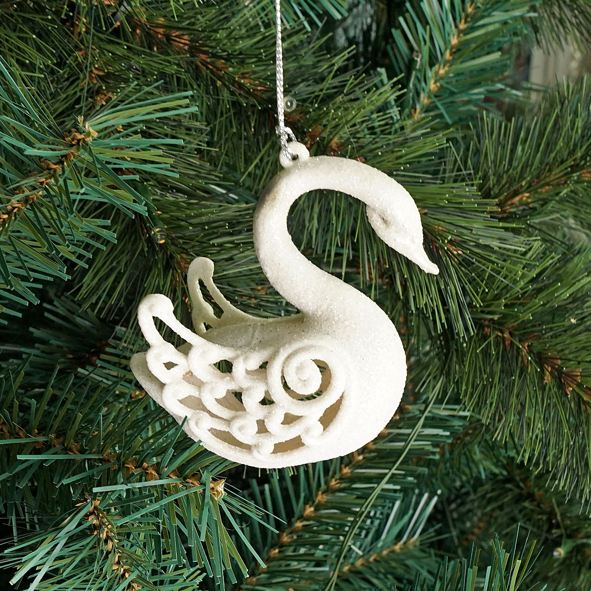 Decoratiune Craciun, pentru brad, model lebada, plastic, 9 x 8.5 x 4 cm ...