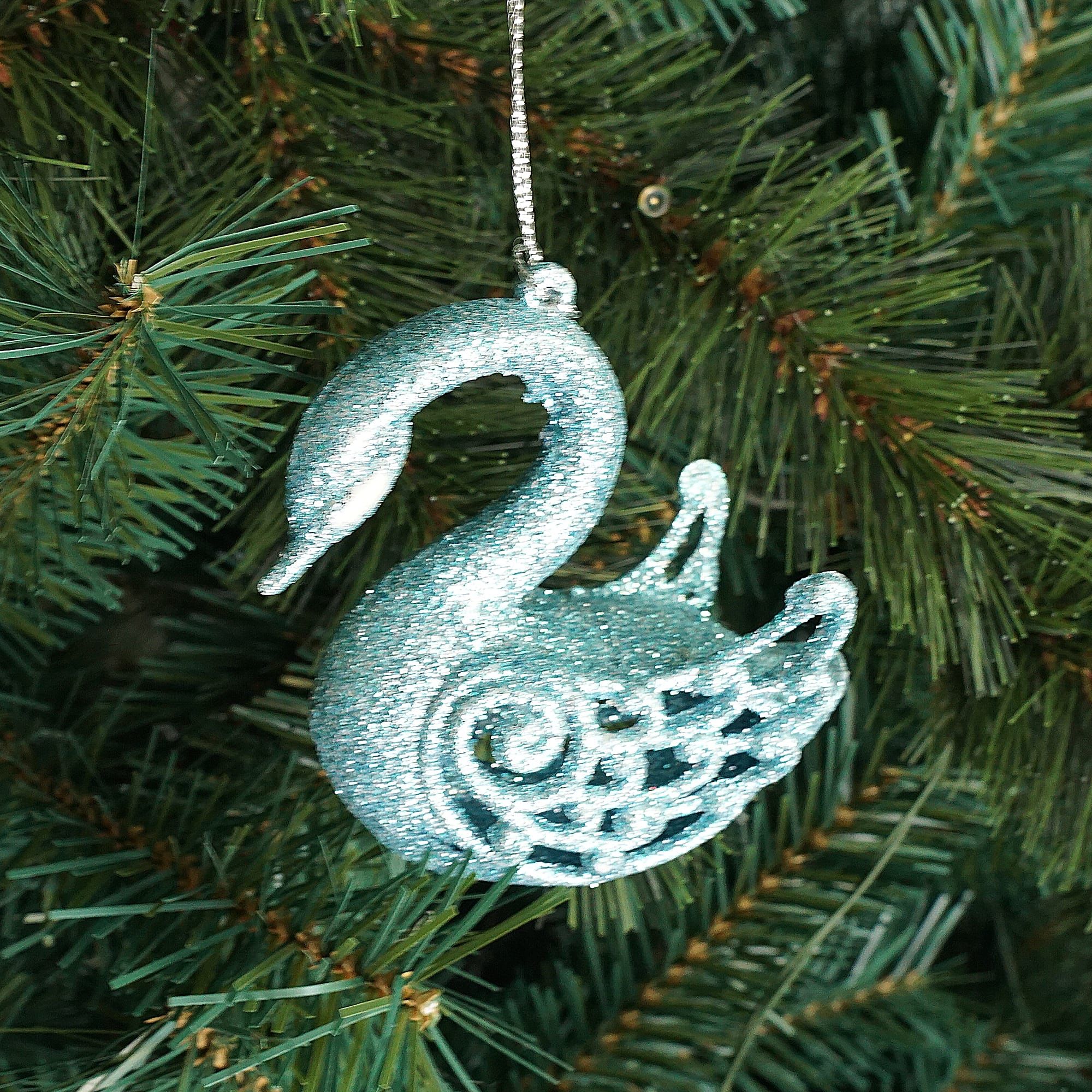 Decoratiune Craciun, pentru brad, model lebada, plastic, 9 x 8.5 x 4 cm ...