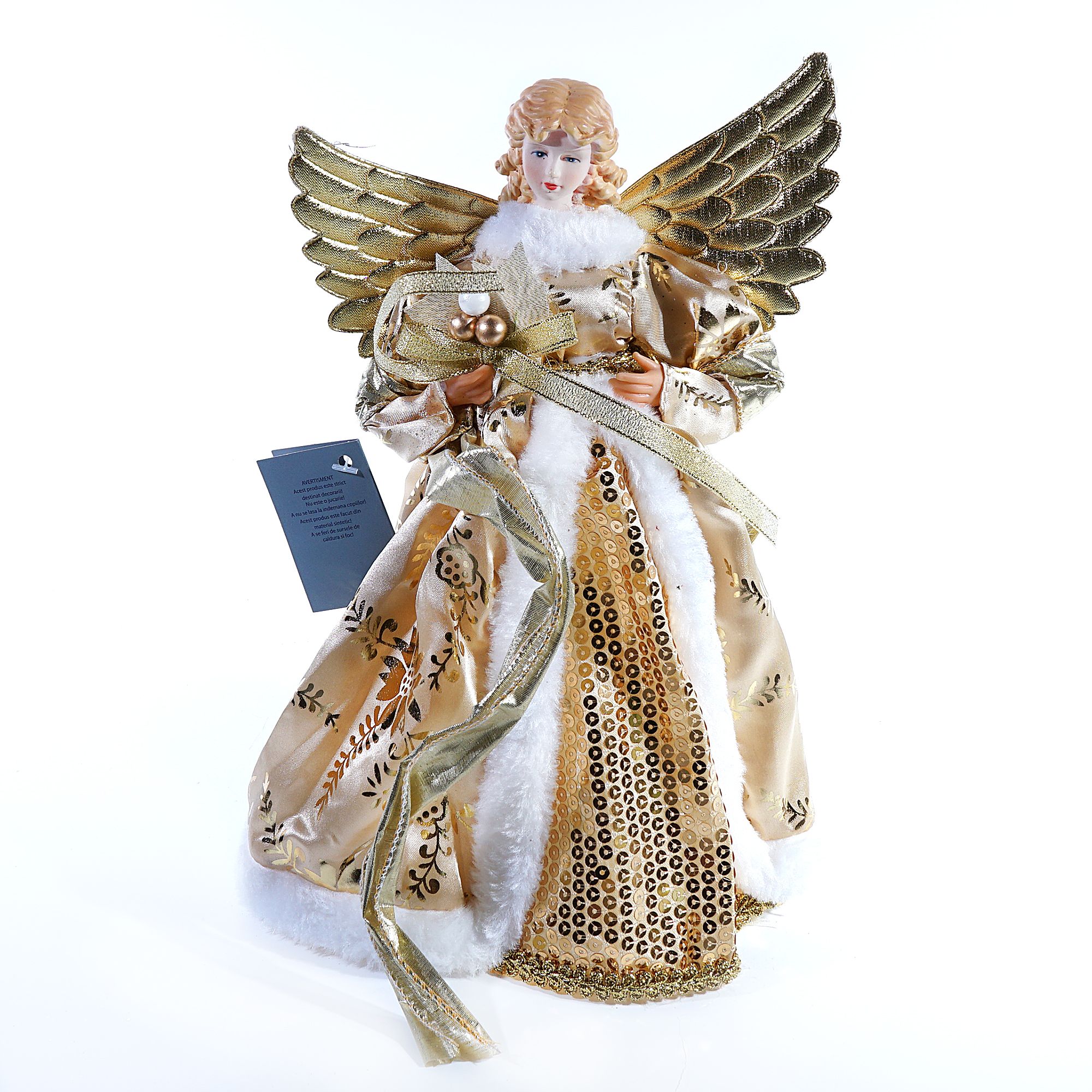 Varf de brad, model ingeras, plastic, inaltime 30 cm, auriu