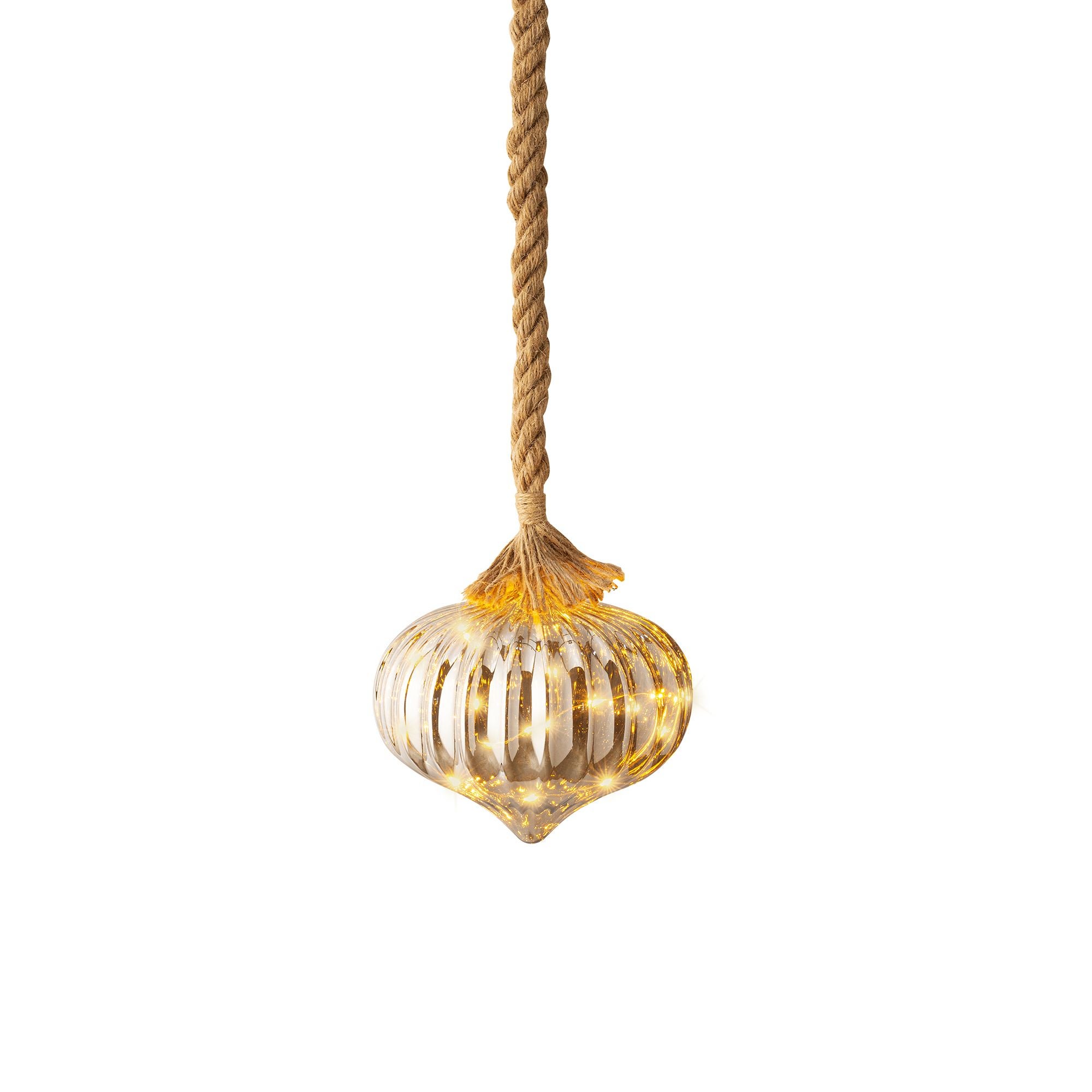 Decoratiune Craciun, model glob alungit, cu fir iuta, 15 LED-uri, Ø 20 ...