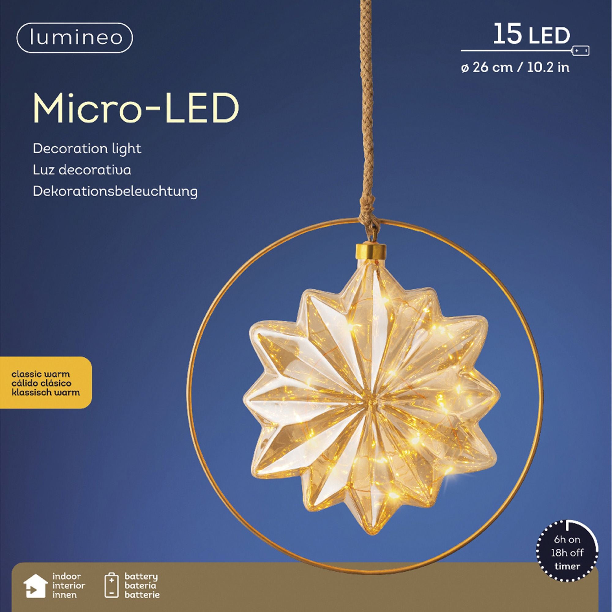 Decoratiune Craciun, model stea, cu fir iuta, 15 LED-uri, Ø 26 cm ...