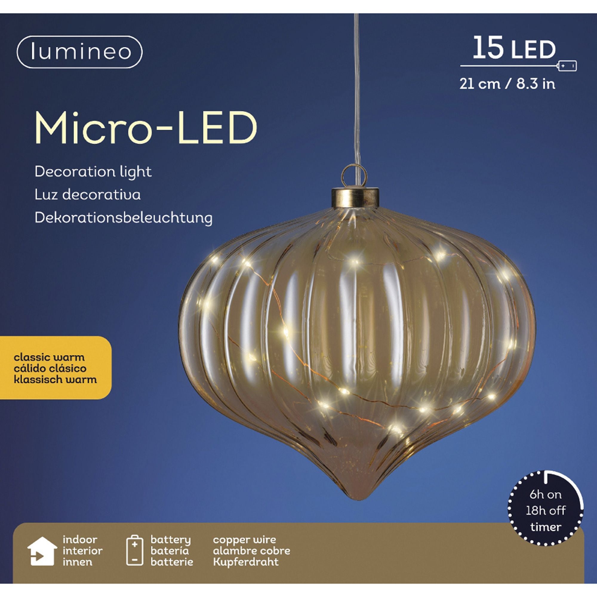 Decoratiune Craciun, model glob alungit, cu cablu cupru, 15 LED-uri, Ø ...