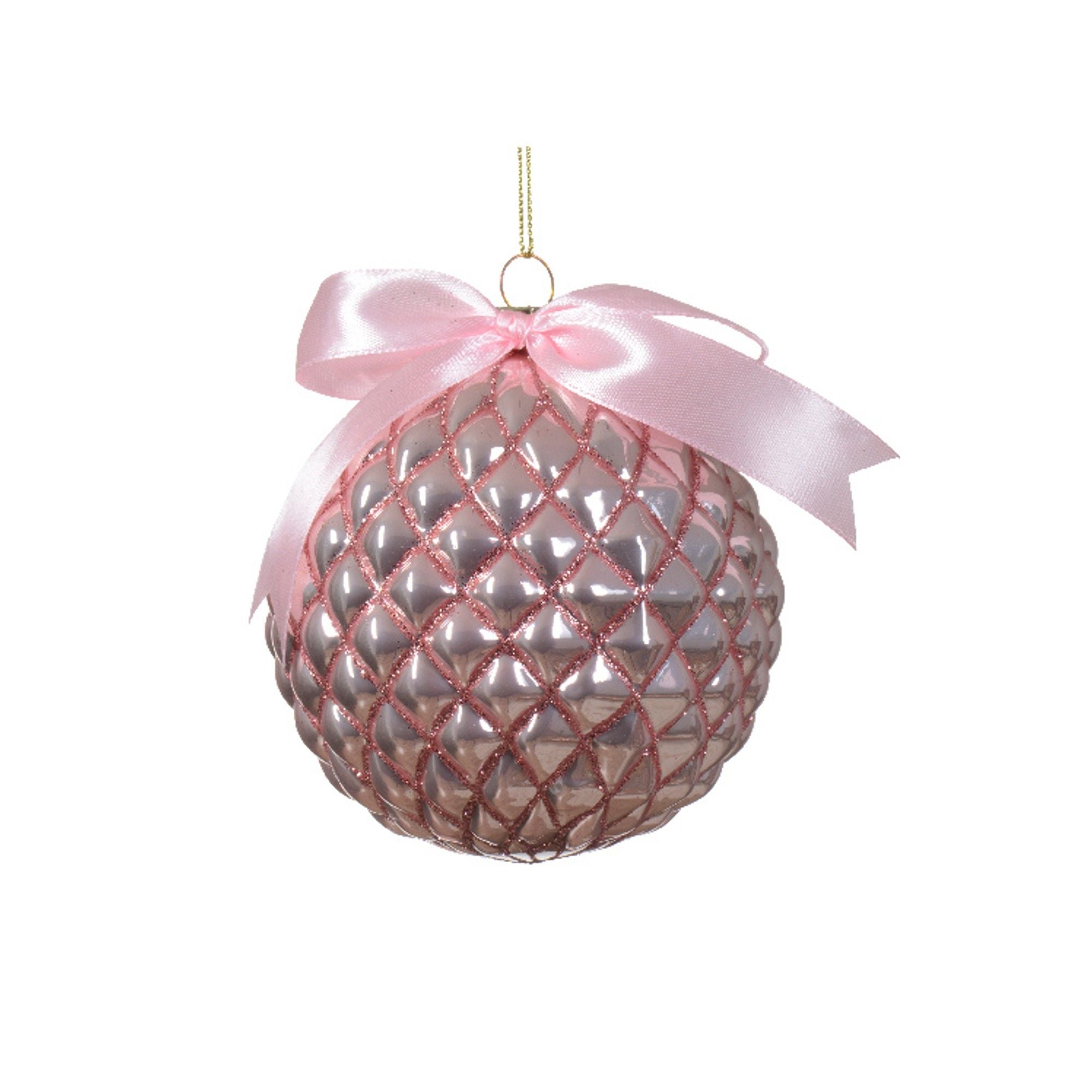 Glob de Craciun, pentru brad, cu funda, sticla, Ø 10 cm, roz deschis