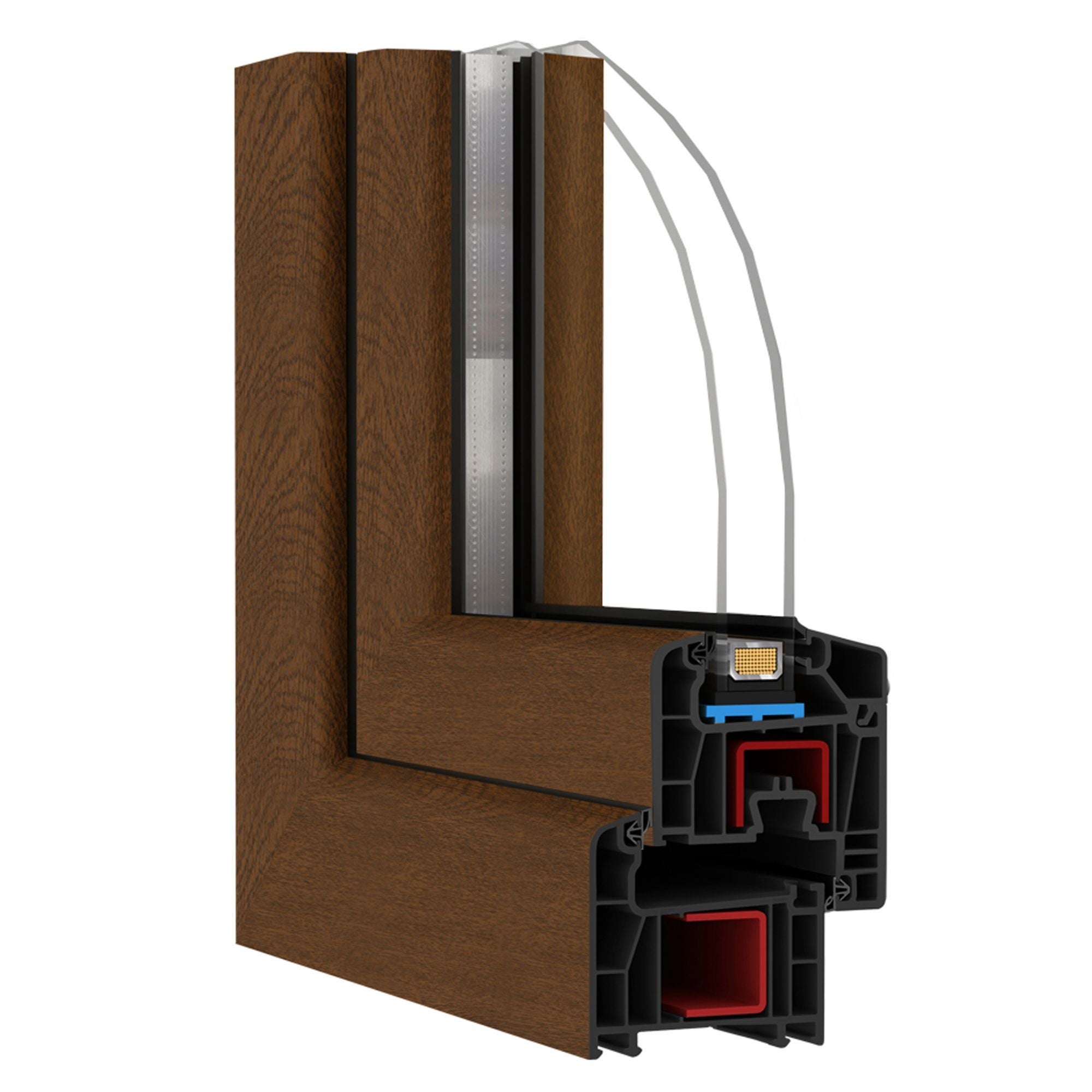 Fereastra PVC termopan, 5 camere, 56 x 56 cm, deschidere dubla, stanga, nuc