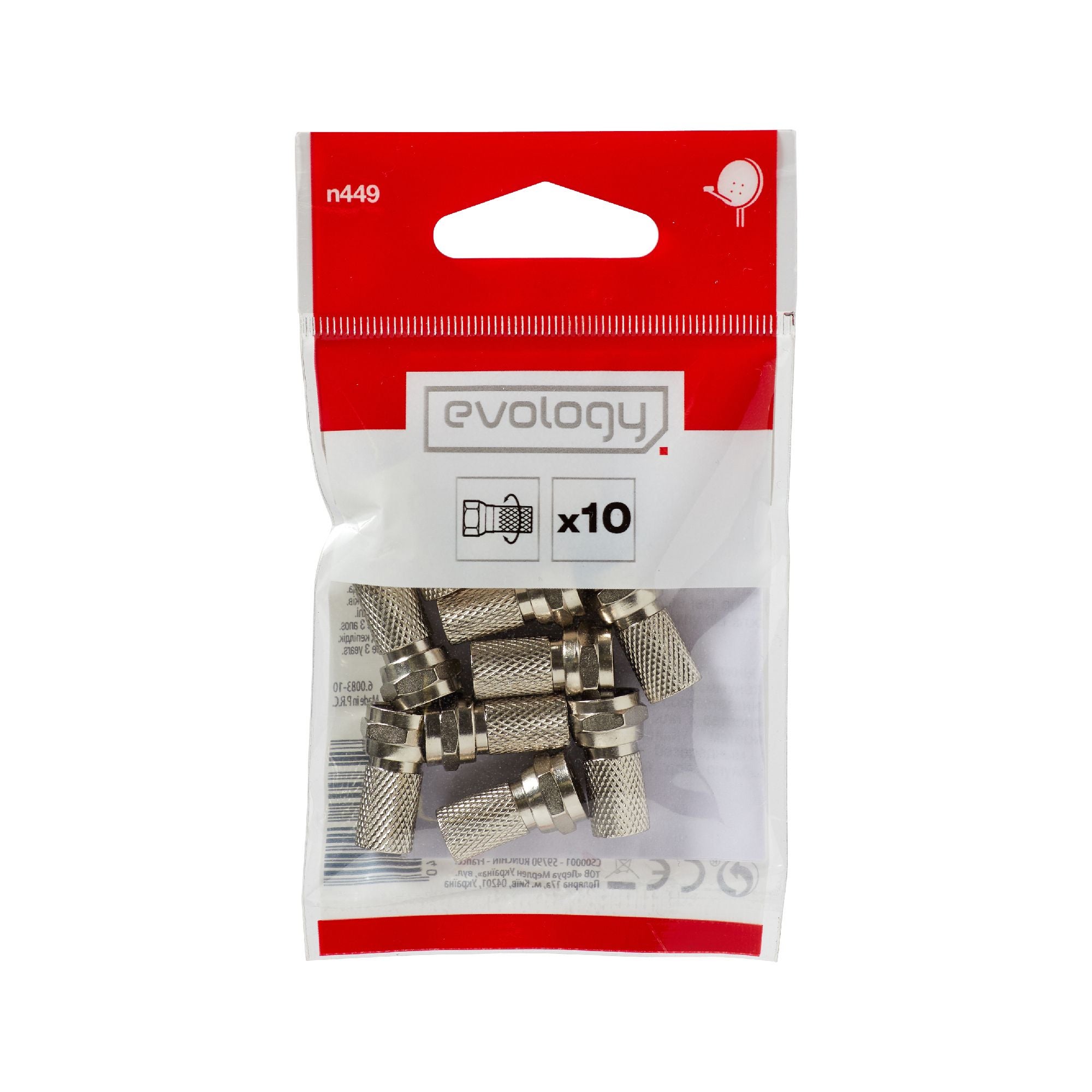 Mufe pentru cablu TV Evology, coaxial, tip F, tata, metal, auriu (set 10 buc)