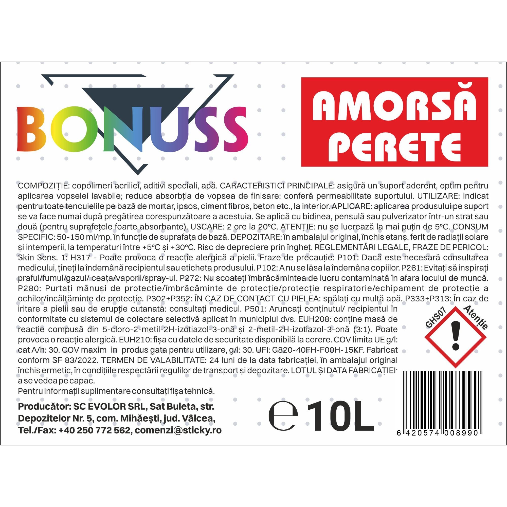Amorsa Bonuss pentru perete, interior/exterior, alb, 10 L
