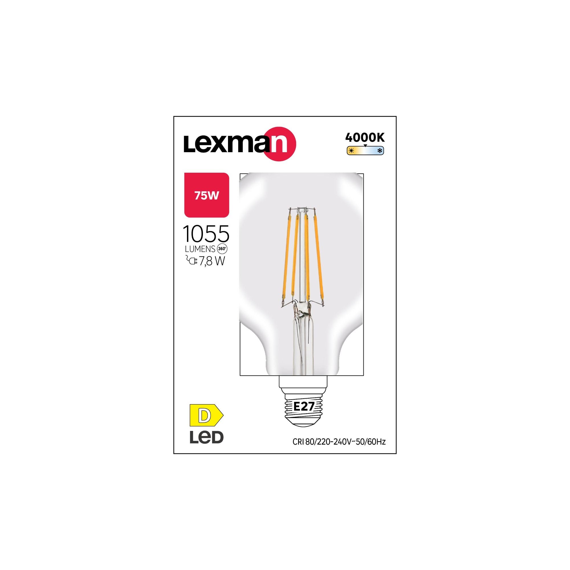 Bec LED Lexman, E27, G95, 7.8 W, alb neutru, 4000K, 1055 lm, tip glob ...