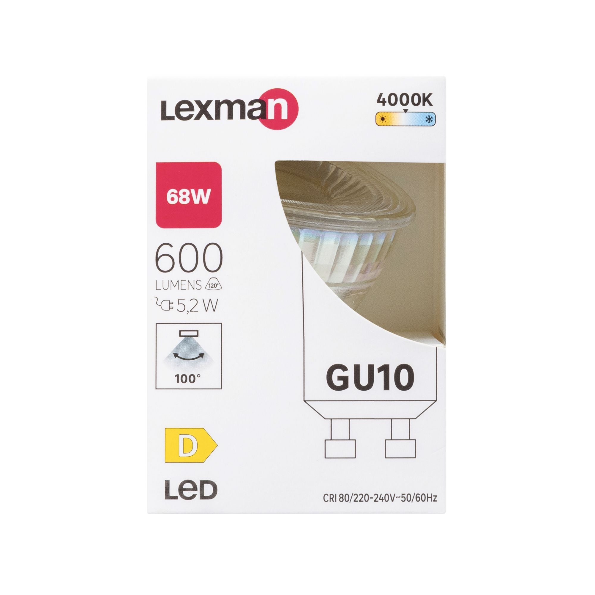Bec LED Lexman, GU10, MR16, 5.2 W, alb neutru, 4000K, 600 lm
