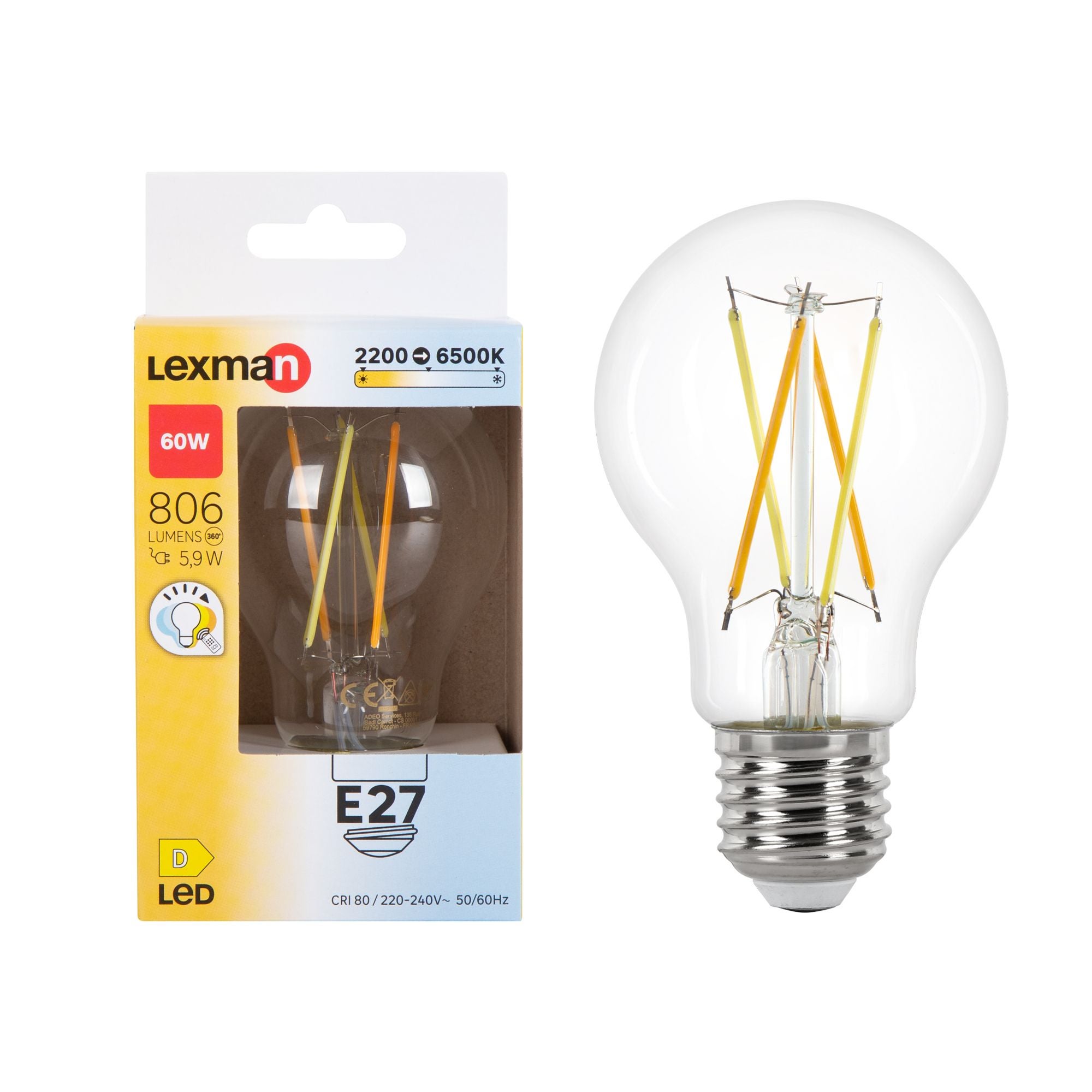 Bec LED Lexman, E27, A60, 5.9 W, dimabil, cu schimbarea temperaturii de ...