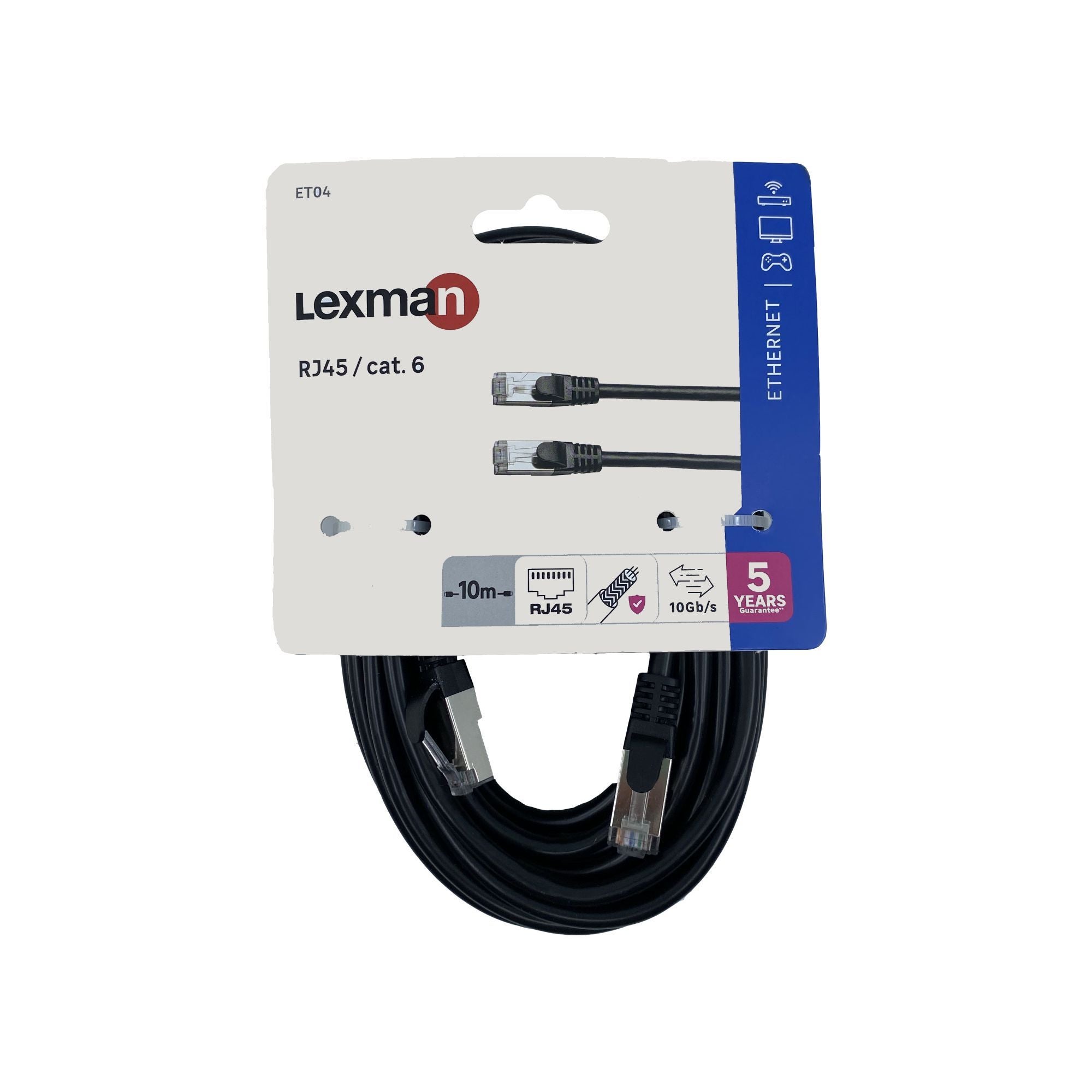 Cablu date Lexman, mufat, RJ45, CAT6, 10 m, cauciuc/cupru, negru
