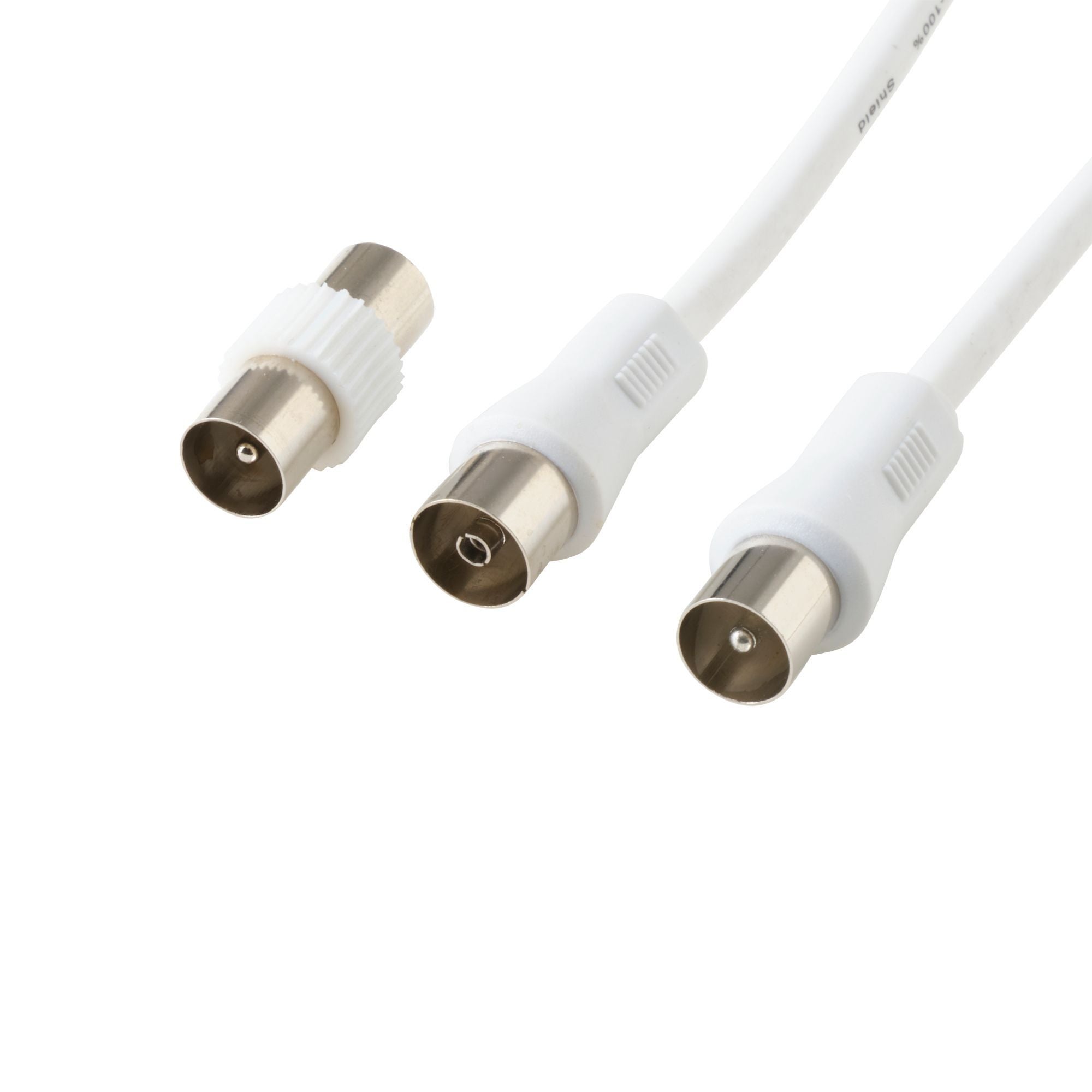 Cablu Lexman, coaxial, 9.5 mm, tata-mama, cu adaptor cablu tata-tata, 20 m, alb