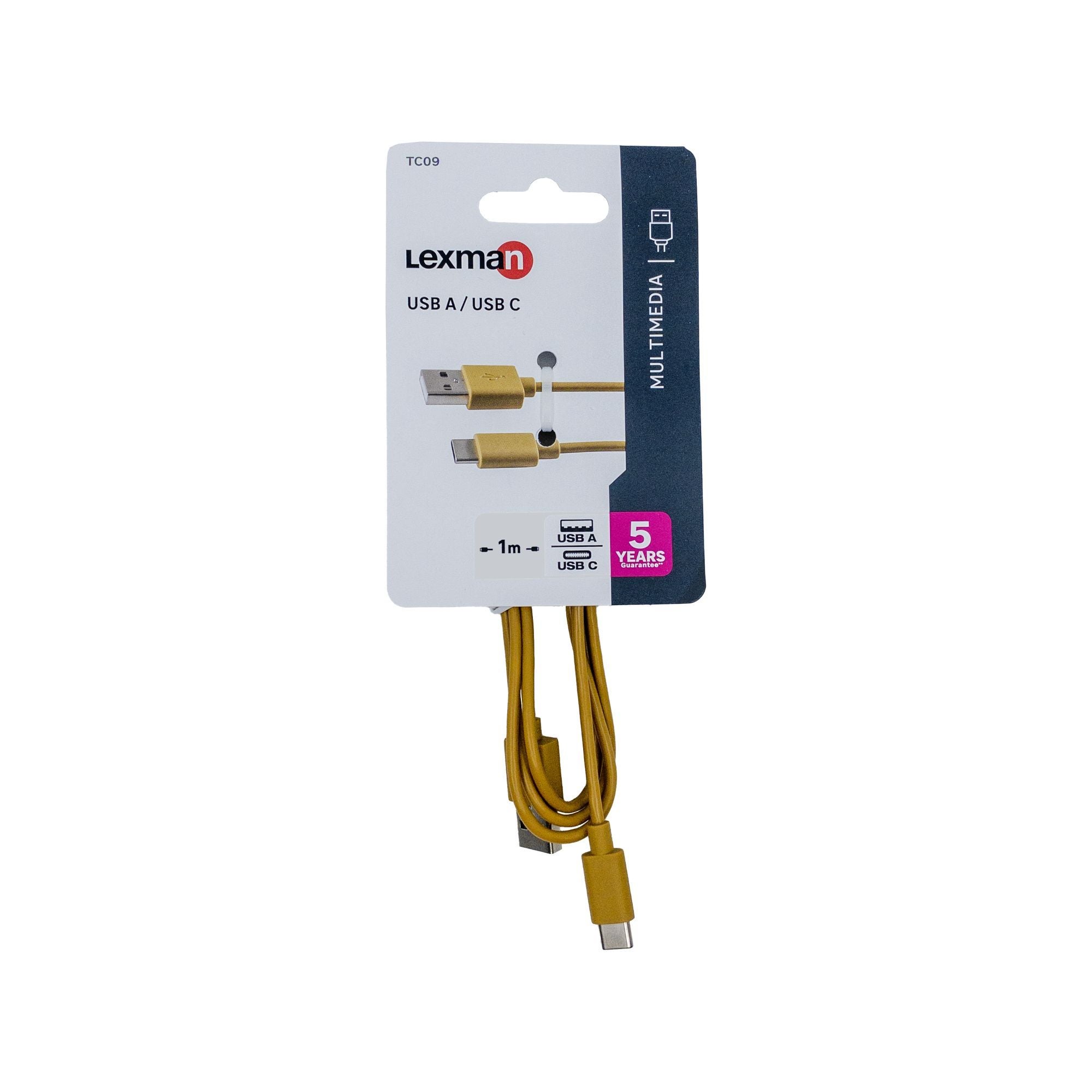 Cablu USB Lexman, USB tip A 2.0 - USB tip C 2.0, cauciuc/cupru, 1 m, maro