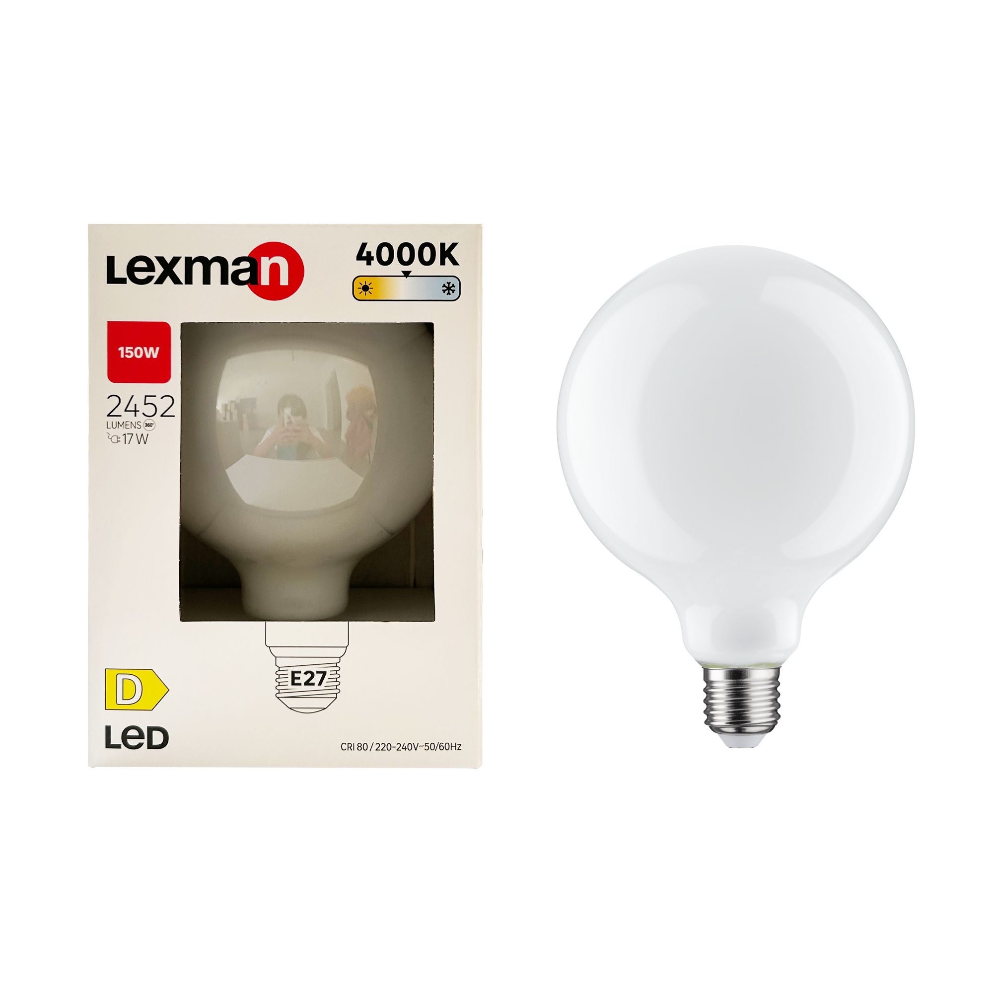 Bec LED Lexman, E27, G125, 17 W, alb neutru, 4000K ,2452lm