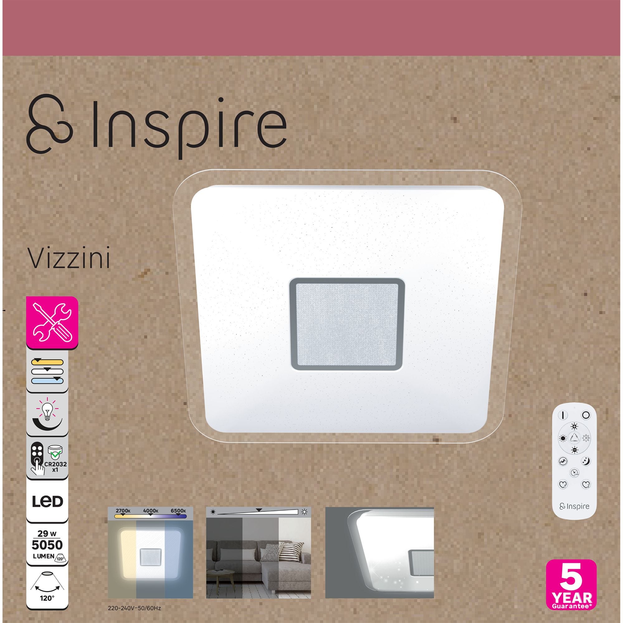 Plafoniera LED Vizzini, 29 W, 56 x 56 cm, CCT, dimabila, cu telecomanda ...