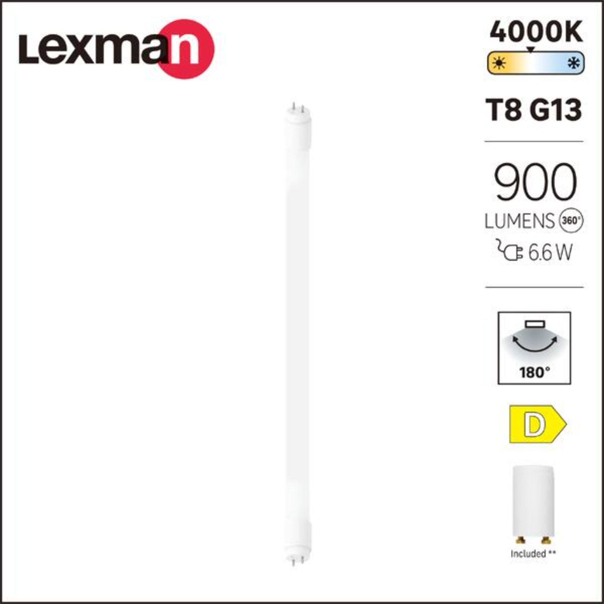 Tub LED Lexman, T8, G13, 8 W, 900 lm, alb neutru, 4000K, 59cm