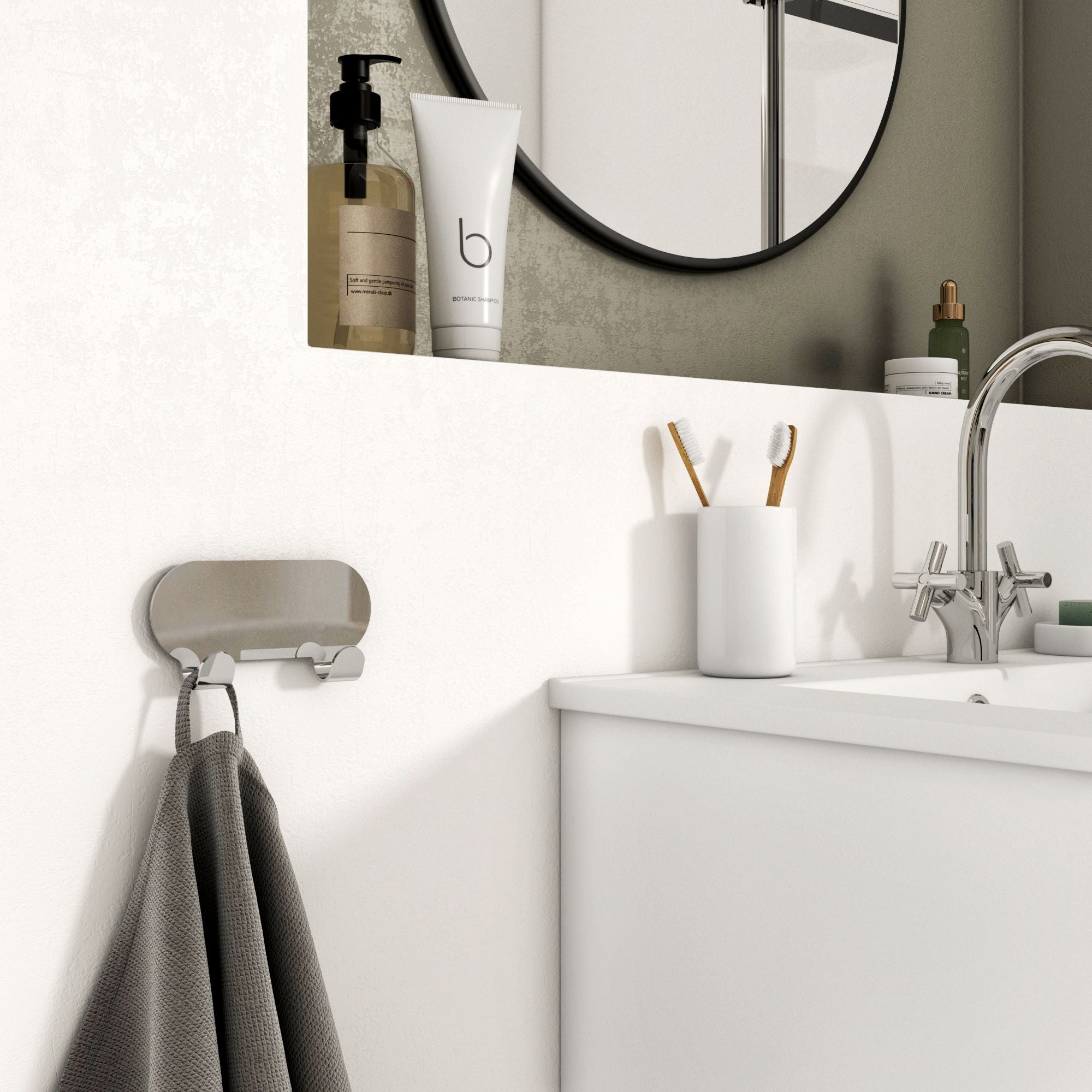 Cuier baie, pentru prosop, Sensea Essential, 2 agatatori, din otel ...