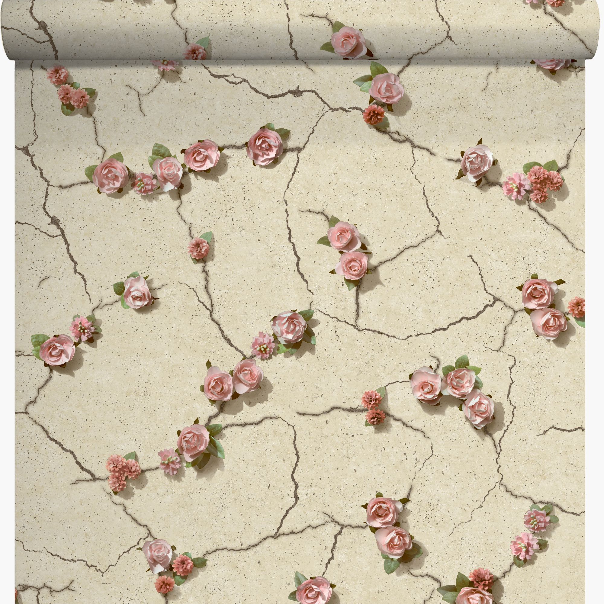 Tapet vinil, model floral, roz, rola 10 x 0.53 m