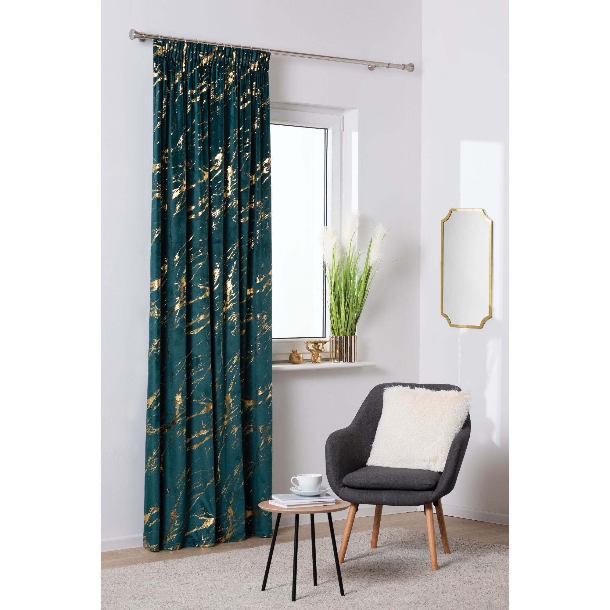 Draperie 140 x 260 cm Storm, cu rejansa, verde/auriu