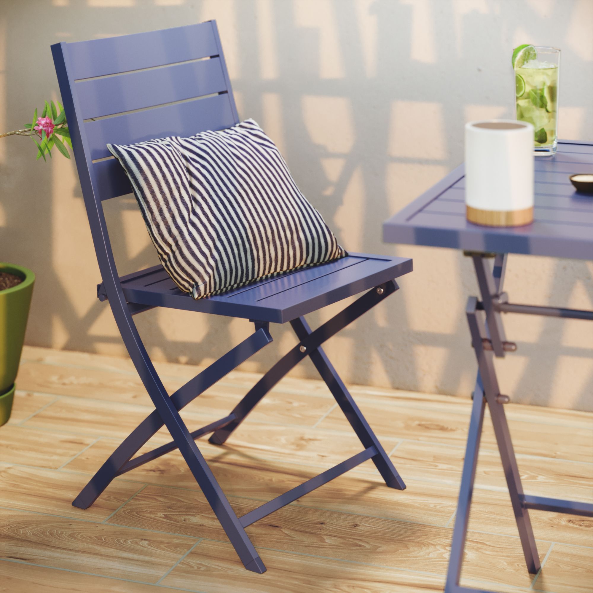 Set 2 scaune gradina Naterial Xara II, pliabile, aluminiu, albastru