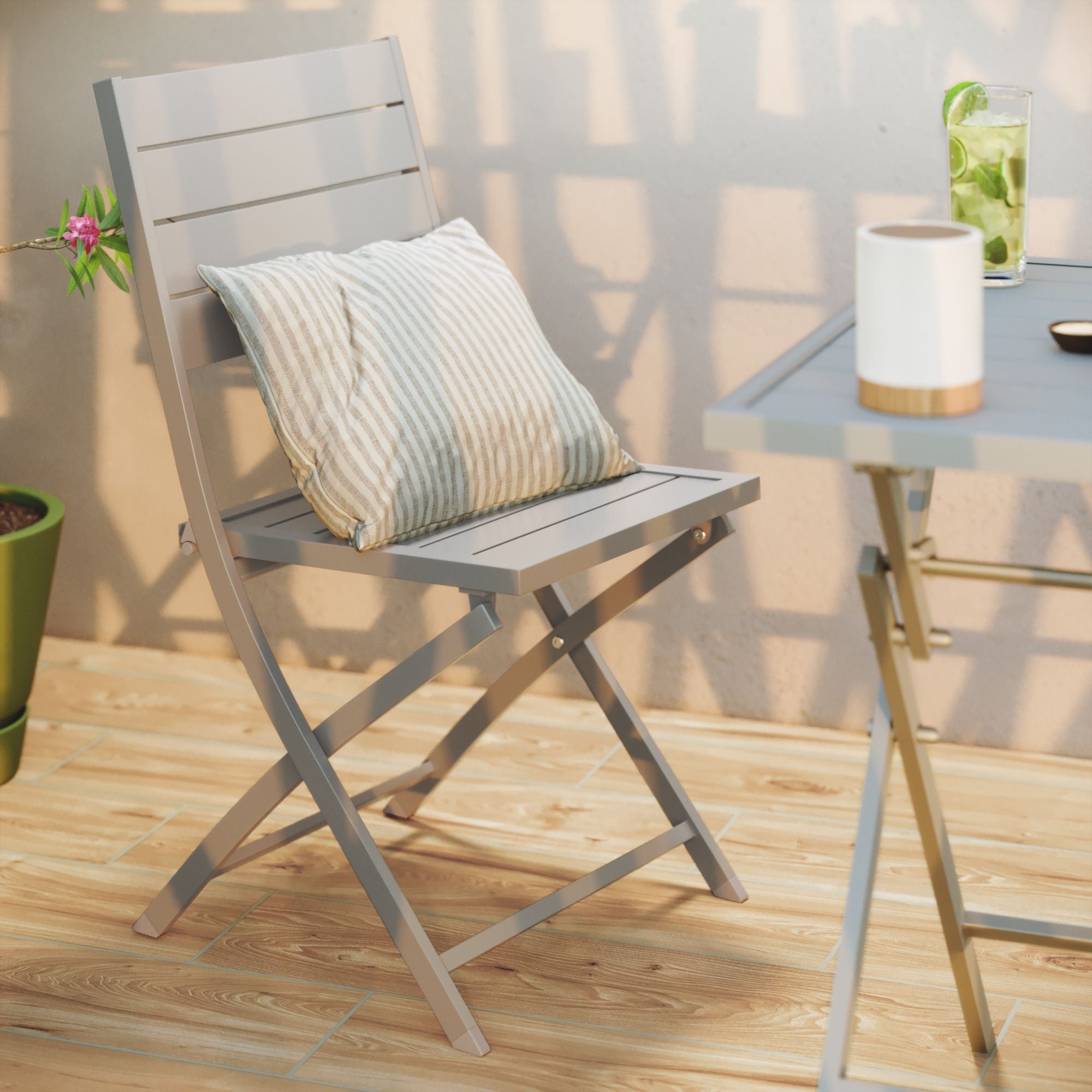 Set 2 scaune gradina Naterial Xara II, pliabile, aluminiu, gri