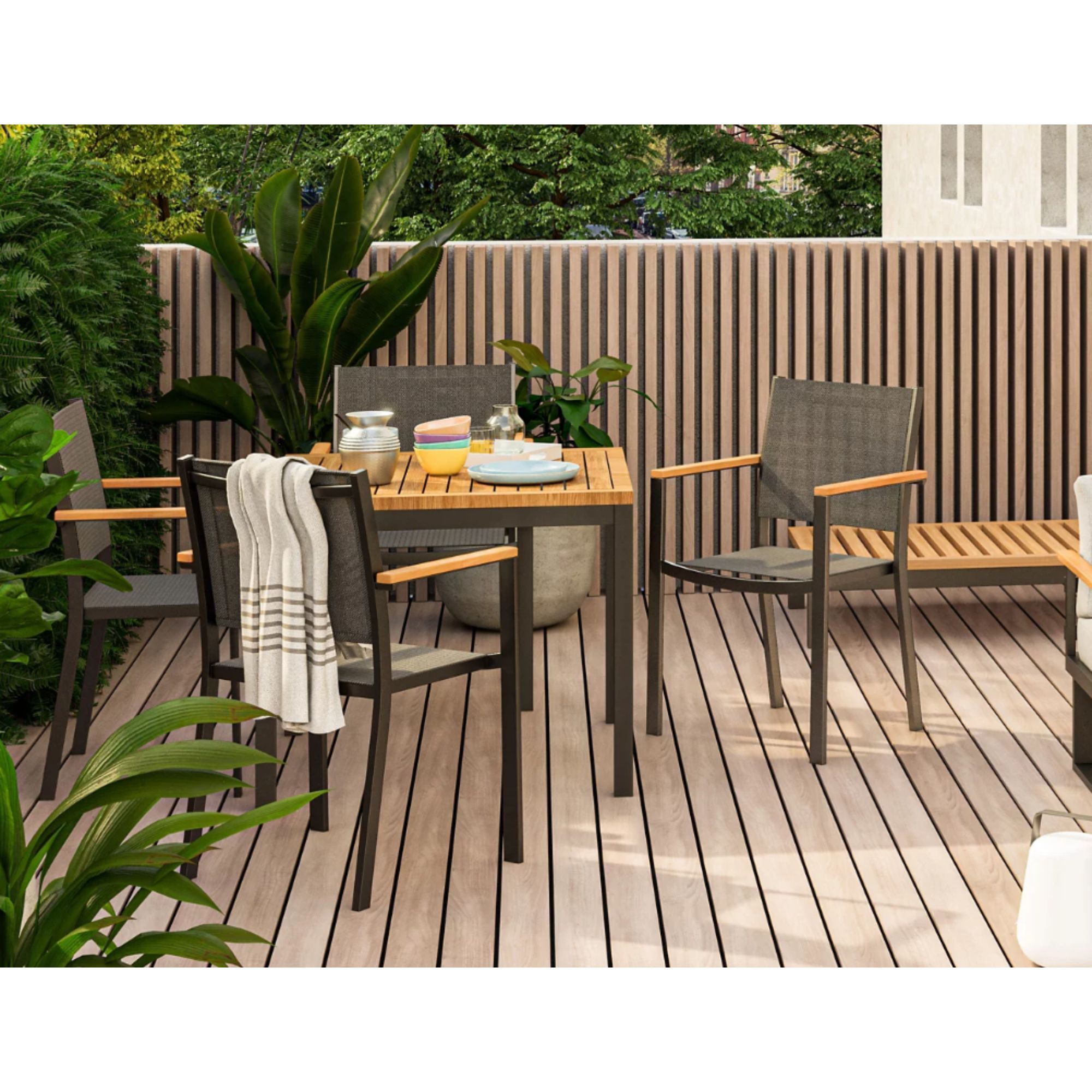 Masa gradina Naterial Oris, pentru 4 persoane, lemn/aluminiu, 89 x 89 x ...