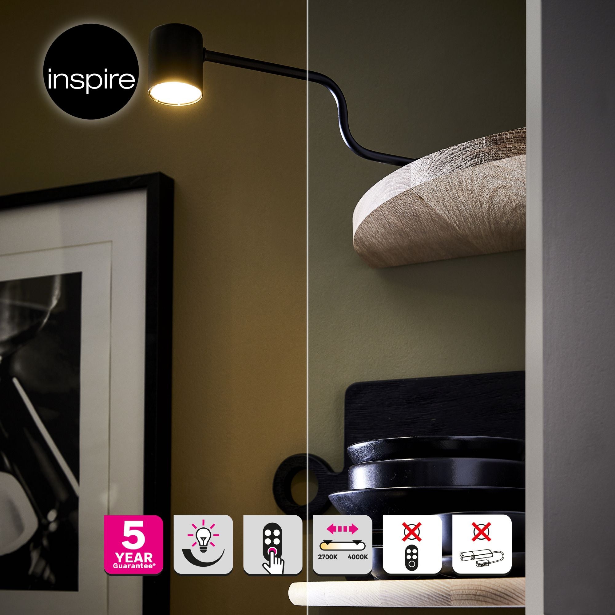 Spot LED mobila Hubi, 390 lm, CCT, IP20, negru